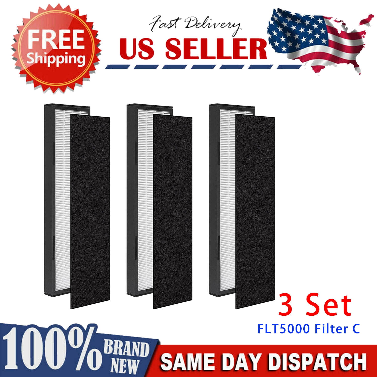 FLT5000 HEPA Filter C Replacement For GermGuardian Air Purifiers AC5000 ...