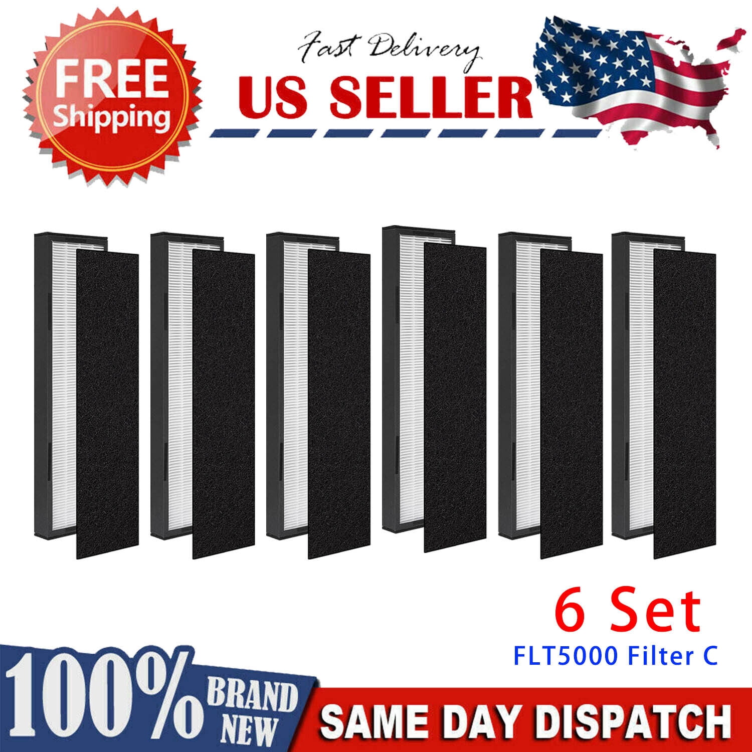 FLT5000 HEPA Filter C Replacement For GermGuardian Air Purifiers AC5000 ...