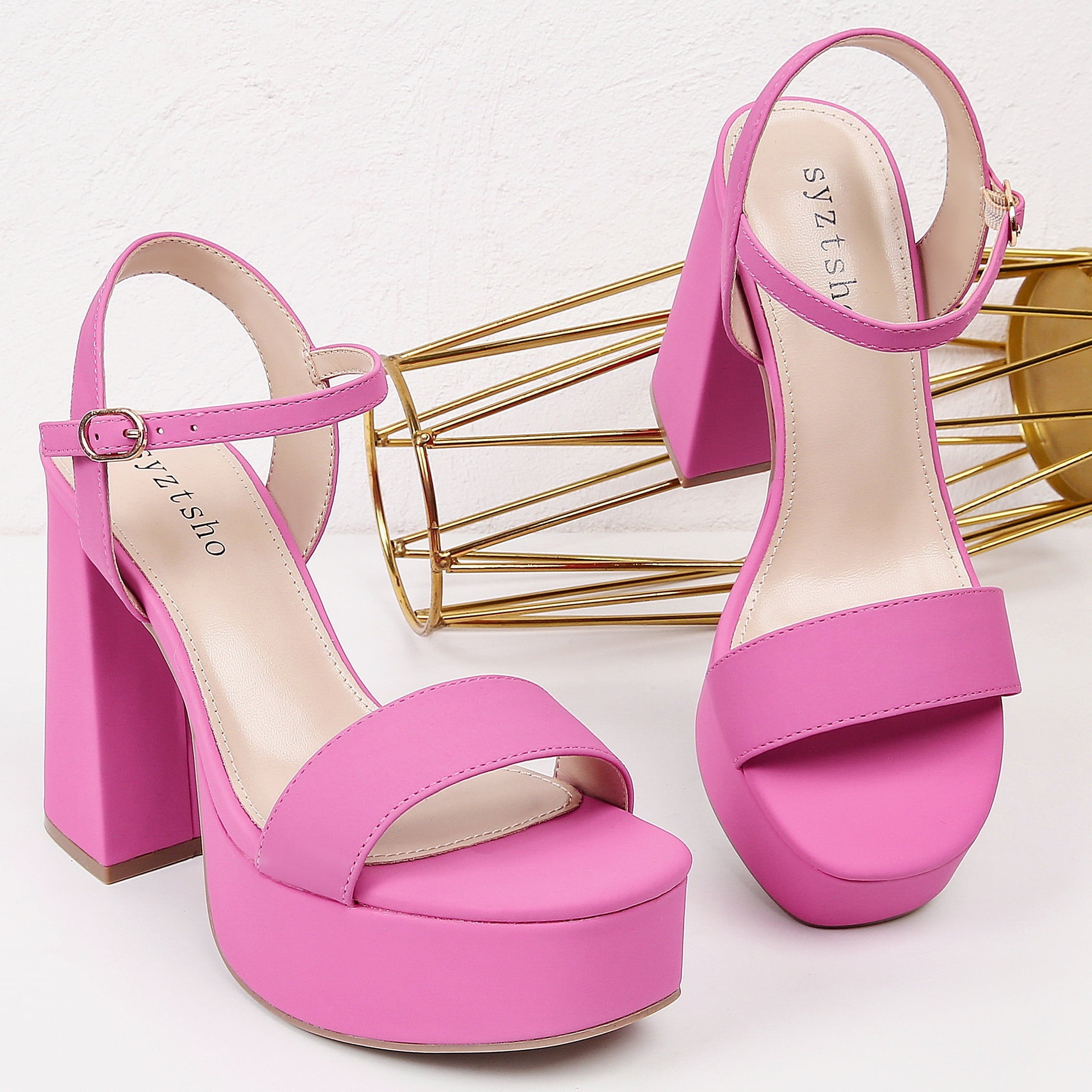 FLTHDD Platform Heels for Women Chunky High Heel Sandals Ankle Strap ...