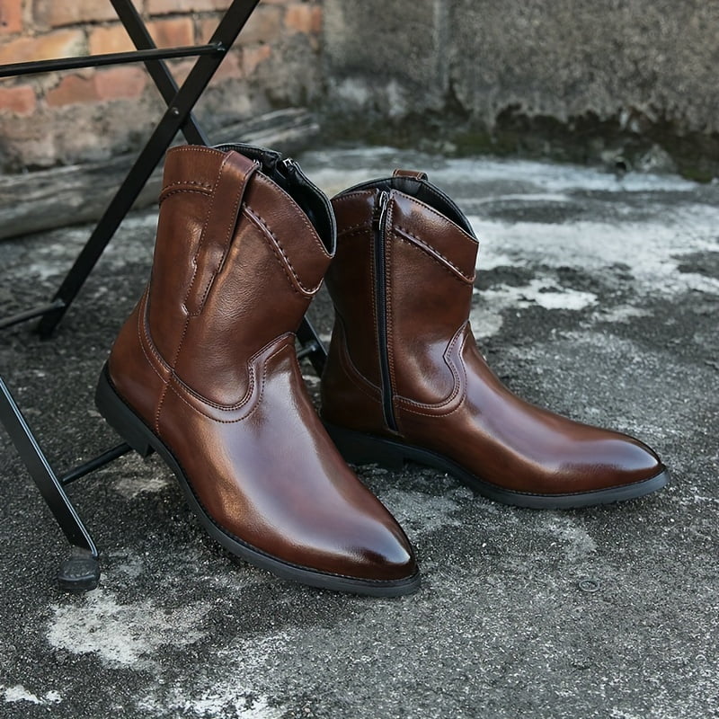 FLTHDD Plus Size Men‘s Solid Colour High Top Western Cowboy Boots With ...