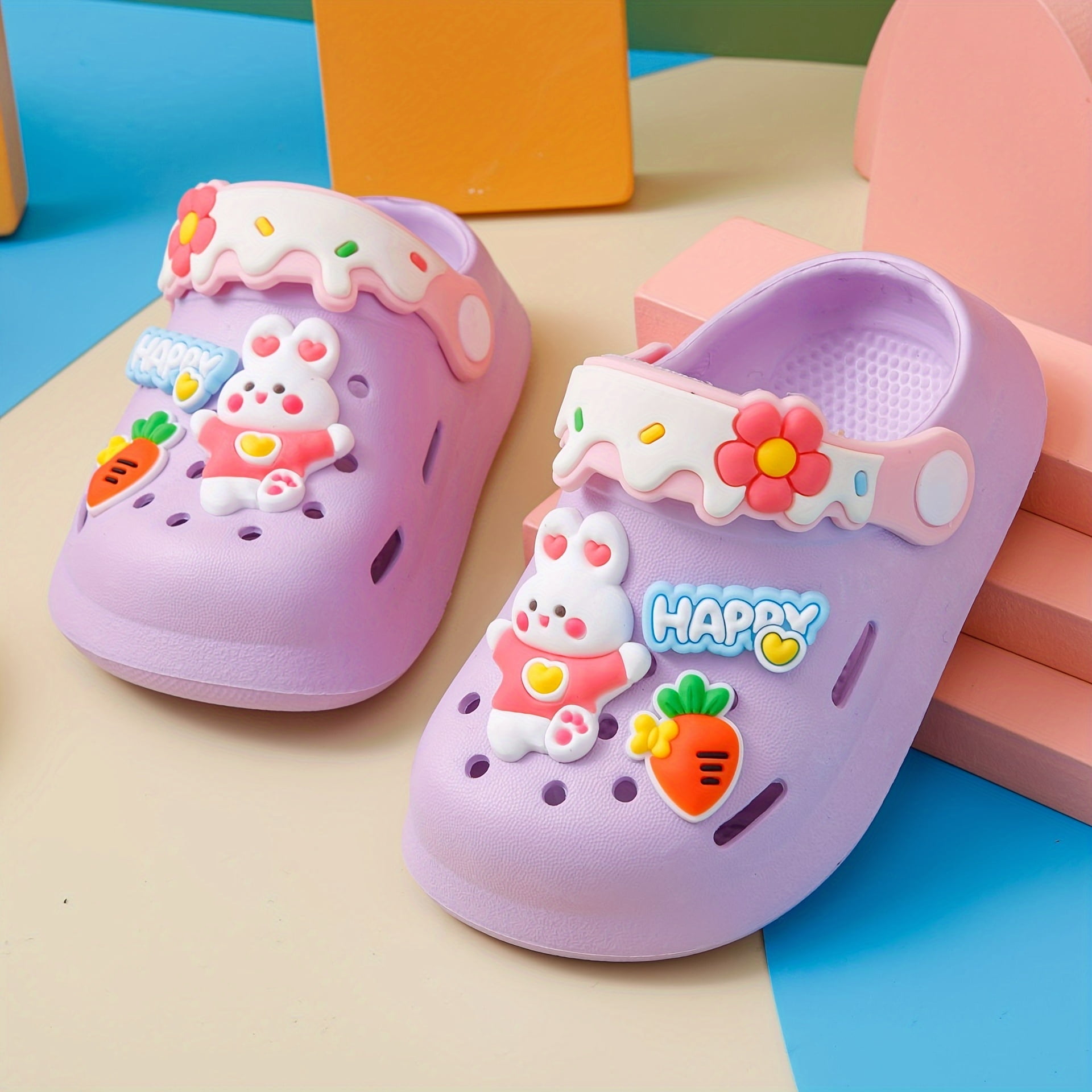 FLTHDD Trendy Cute Cartoon Slip On Sandals For Girls Breathable Lightweight Clogs For Outdoor ...