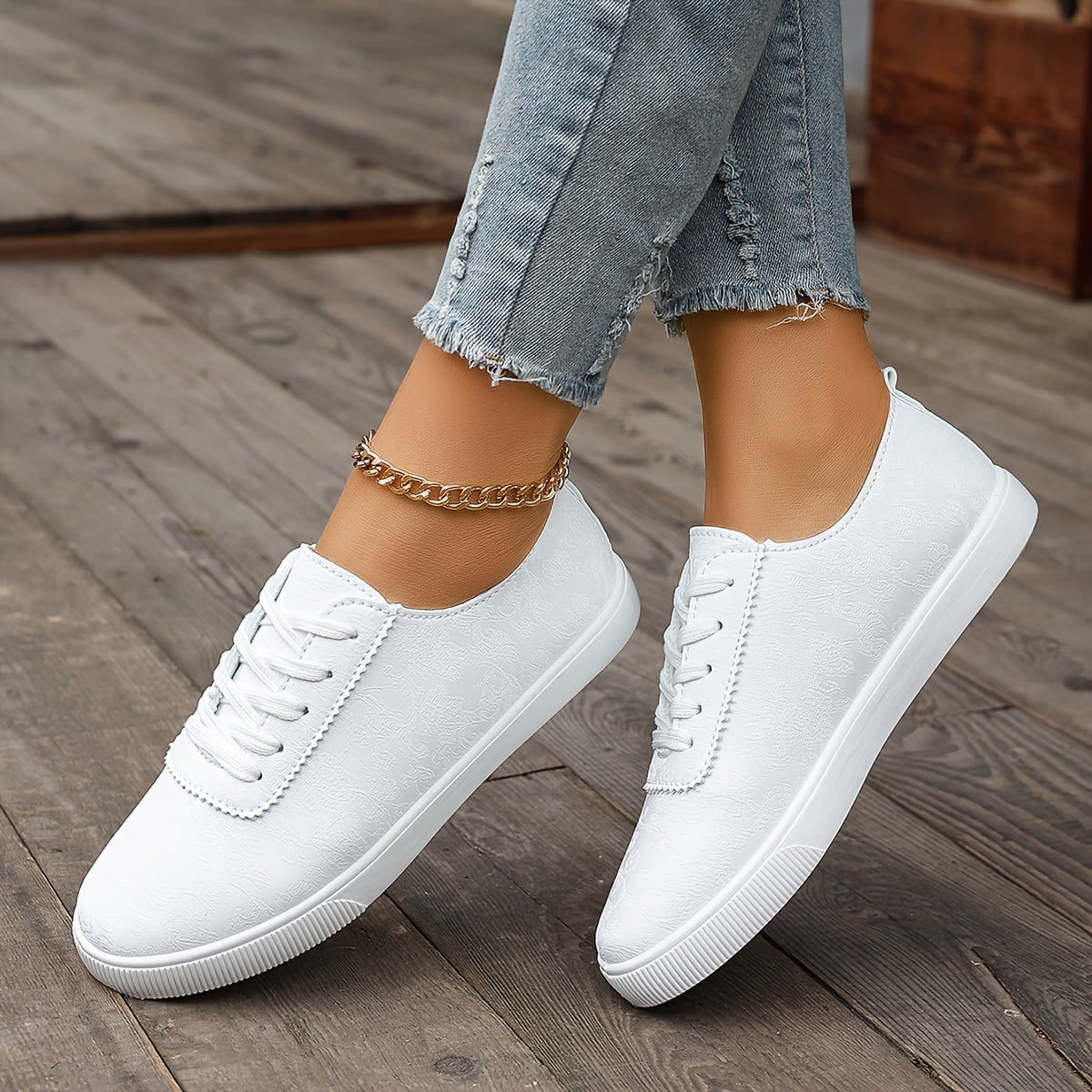 FLTHDD Women‘s Casual Flat Sneakers Solid Color Lace Up Low Top Skate ...