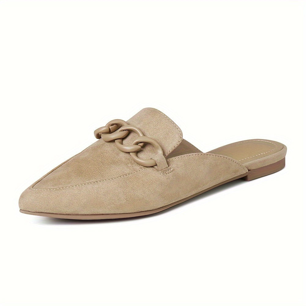 FLTHDD Women‘s Flat Mules Fashion Chain Decor Pointed Toe Backless ...