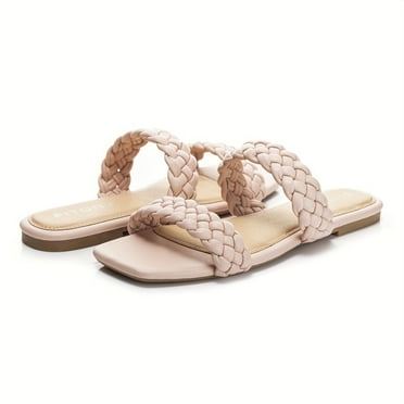 DREAM PAIRS Women's Square Open Toe Slide Sandals Cute Slip on Braided ...