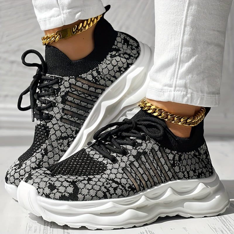 FLTHDD Women‘s Honeycomb Knitted Sneakers Stylish Lace Up Platform Soft ...