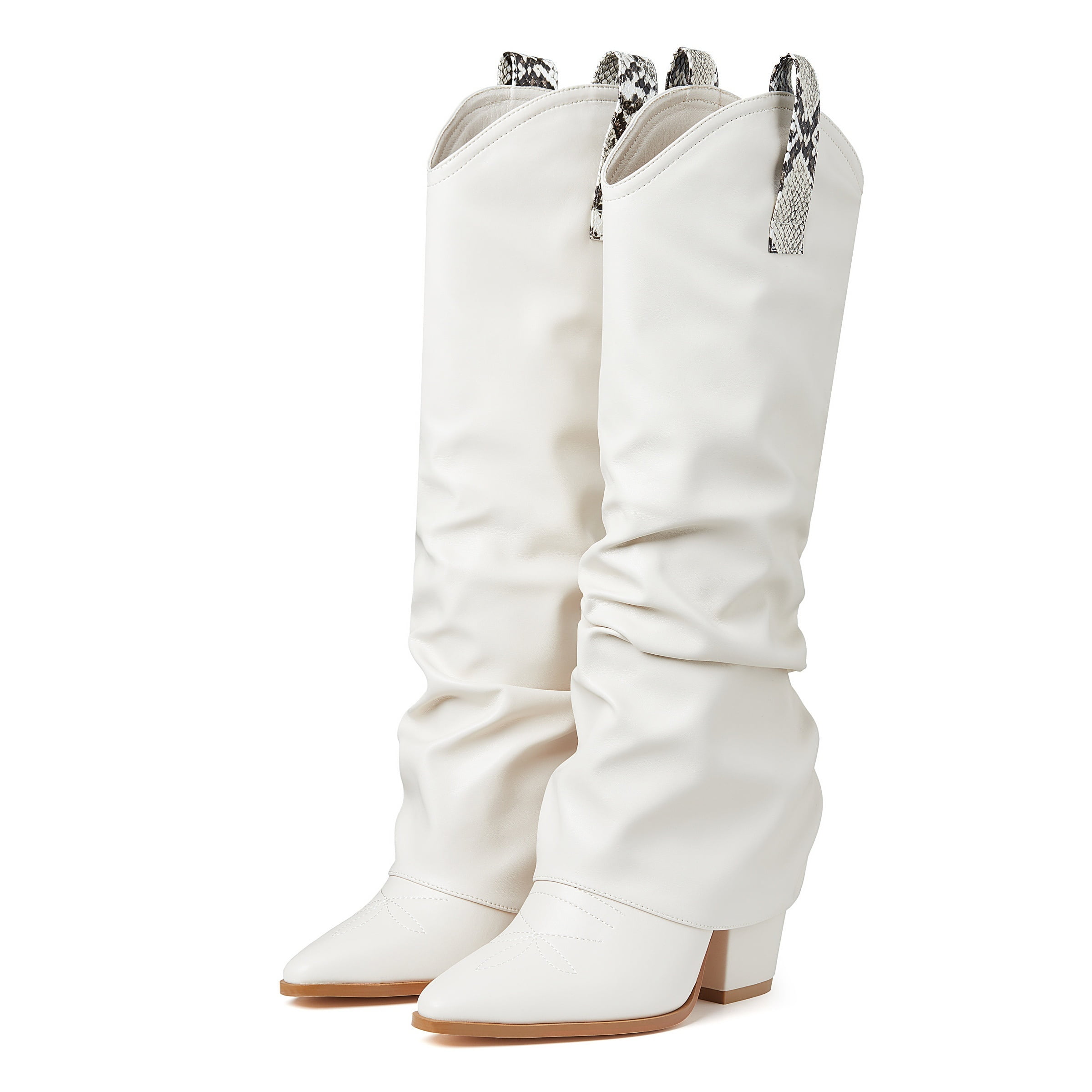 FLTHDD Women‘s Knee High Cowboy Boots Pointed Toe Pull-On Western Boots ...