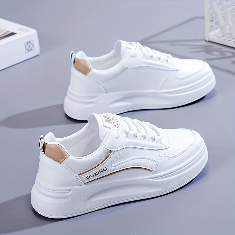 FLTHDD Women‘s Low-Top Flat Platform Sneakers Casual Sports Shoes Faux ...