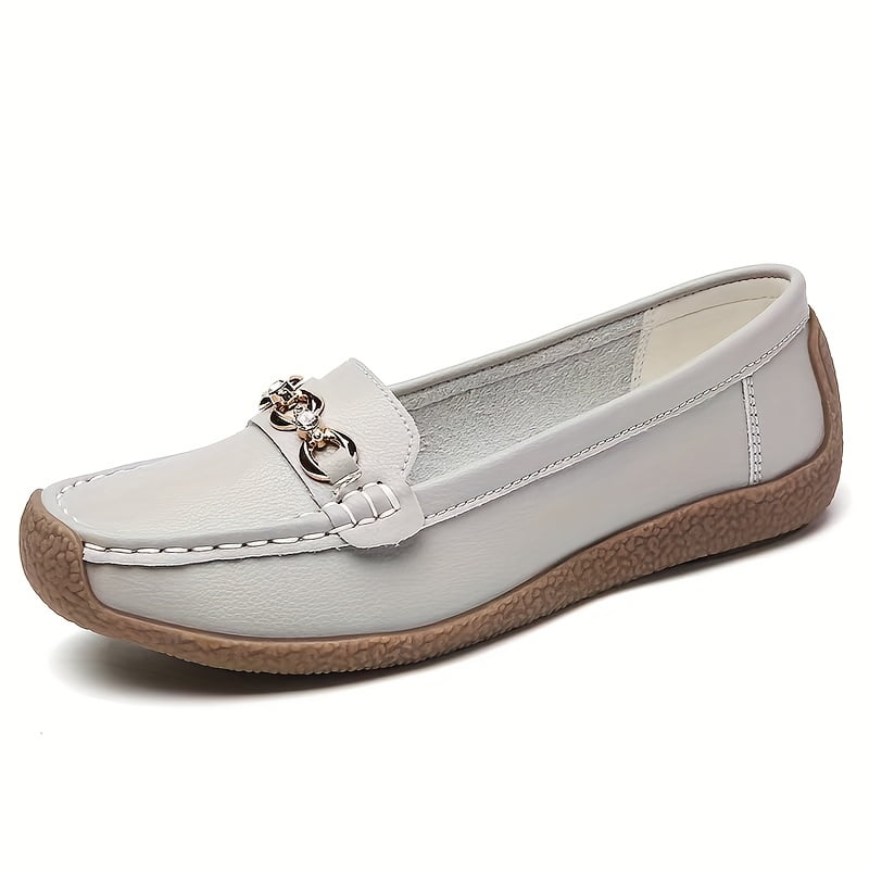 FLTHDD Women‘s Metallic Buckle Decor Loafers Comfort Solid Color Slip ...