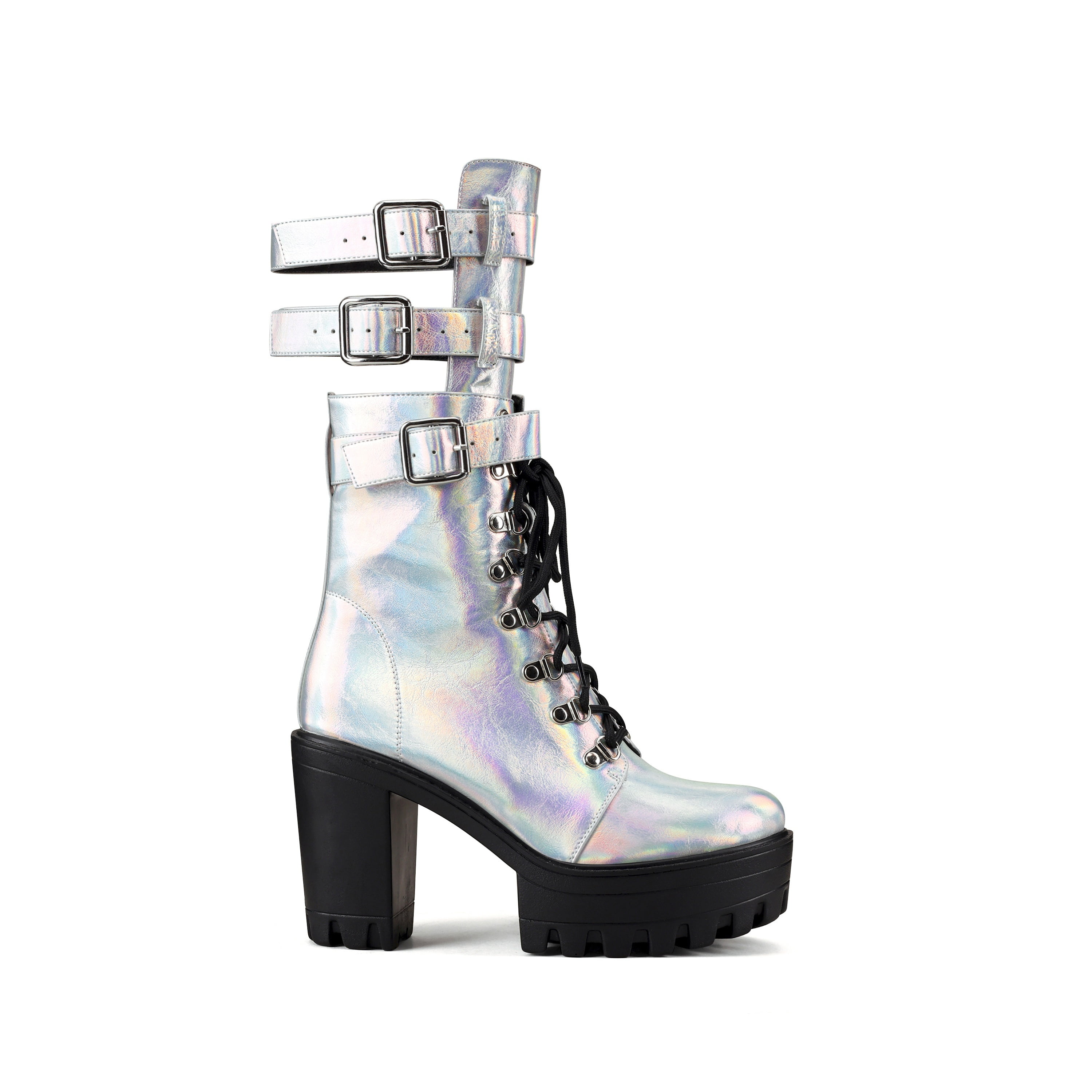 FLTHDD Women‘s Solid Color Platform Boots Lace Up Soft Sole Chunky Heel ...