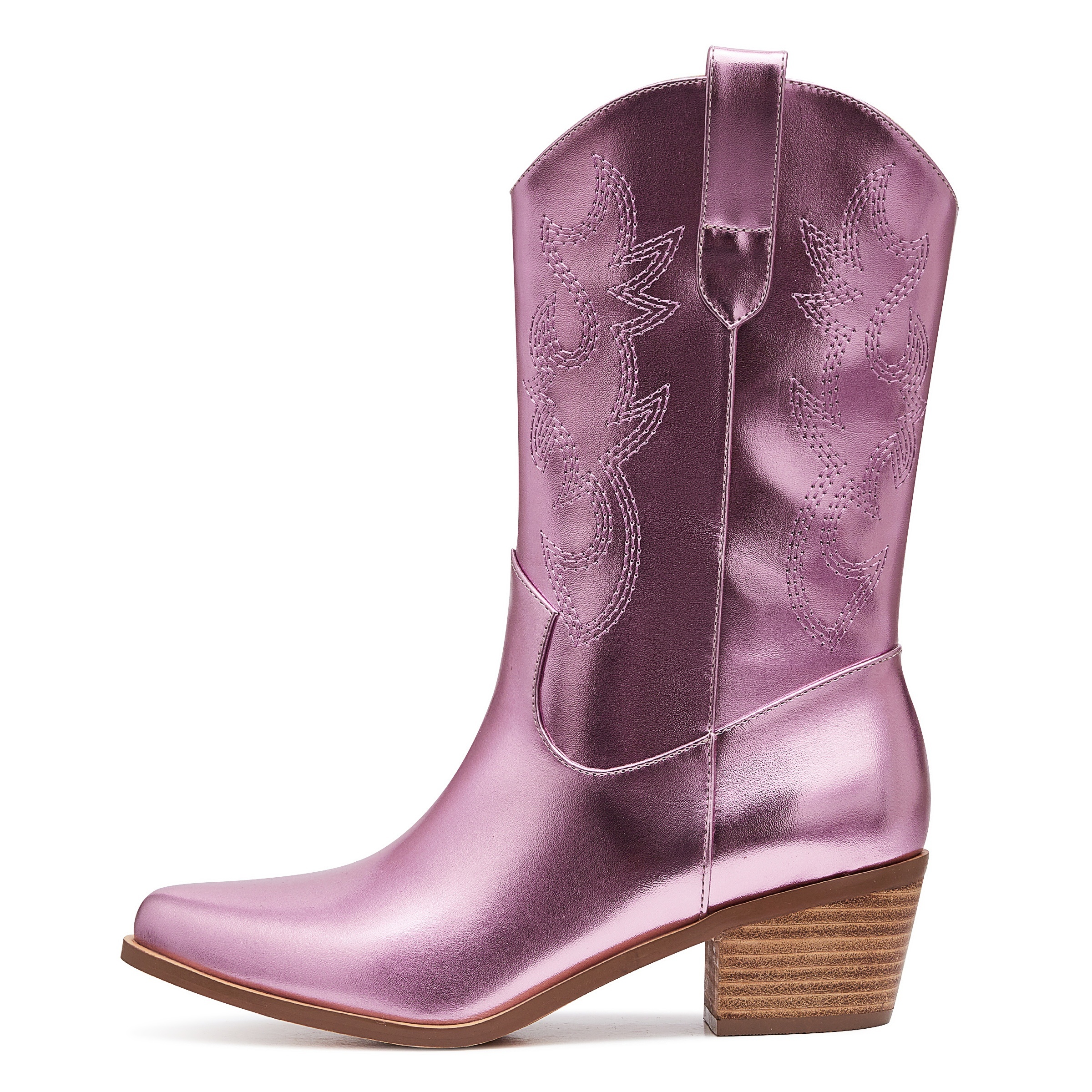 FLTHDD Women‘s White Cowgirl Boots Wide Calf Short Cowboy Boots Pull On ...