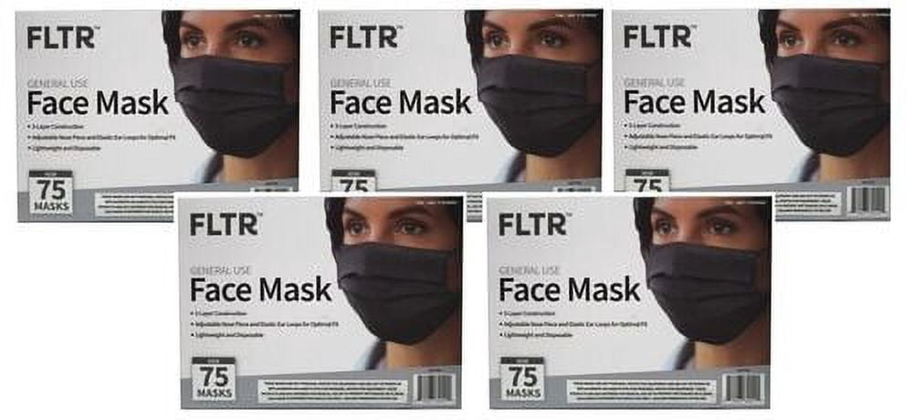 FLTR Disposable Black Earloop Face Masks, 75 Count, Pack of 5 - Walmart.com