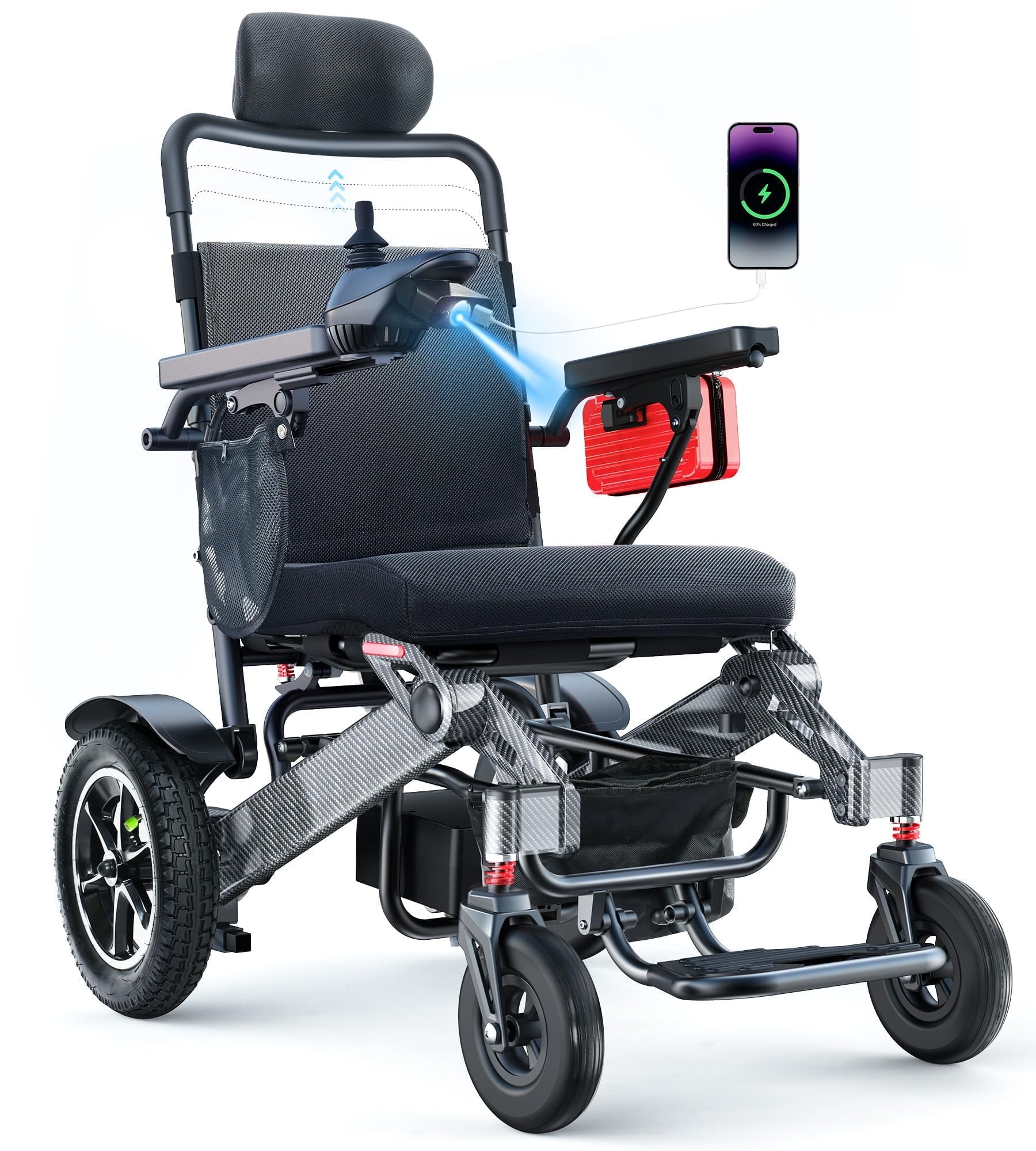 Fluey Folding Electric Wheelchair for Adults with 500W Motor, 25mi ...
