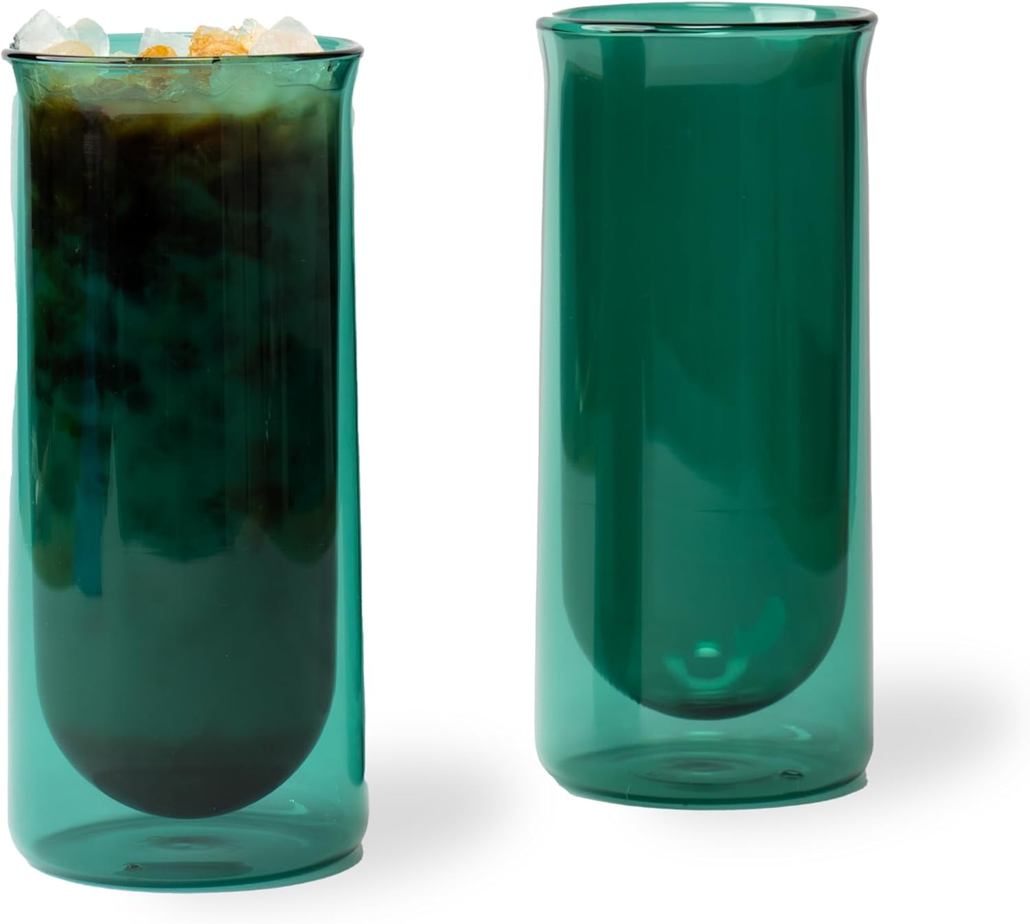 FLUR Iced Coffee Glasses (Set of 2) – Teal Double-Walled Borosilicate ...