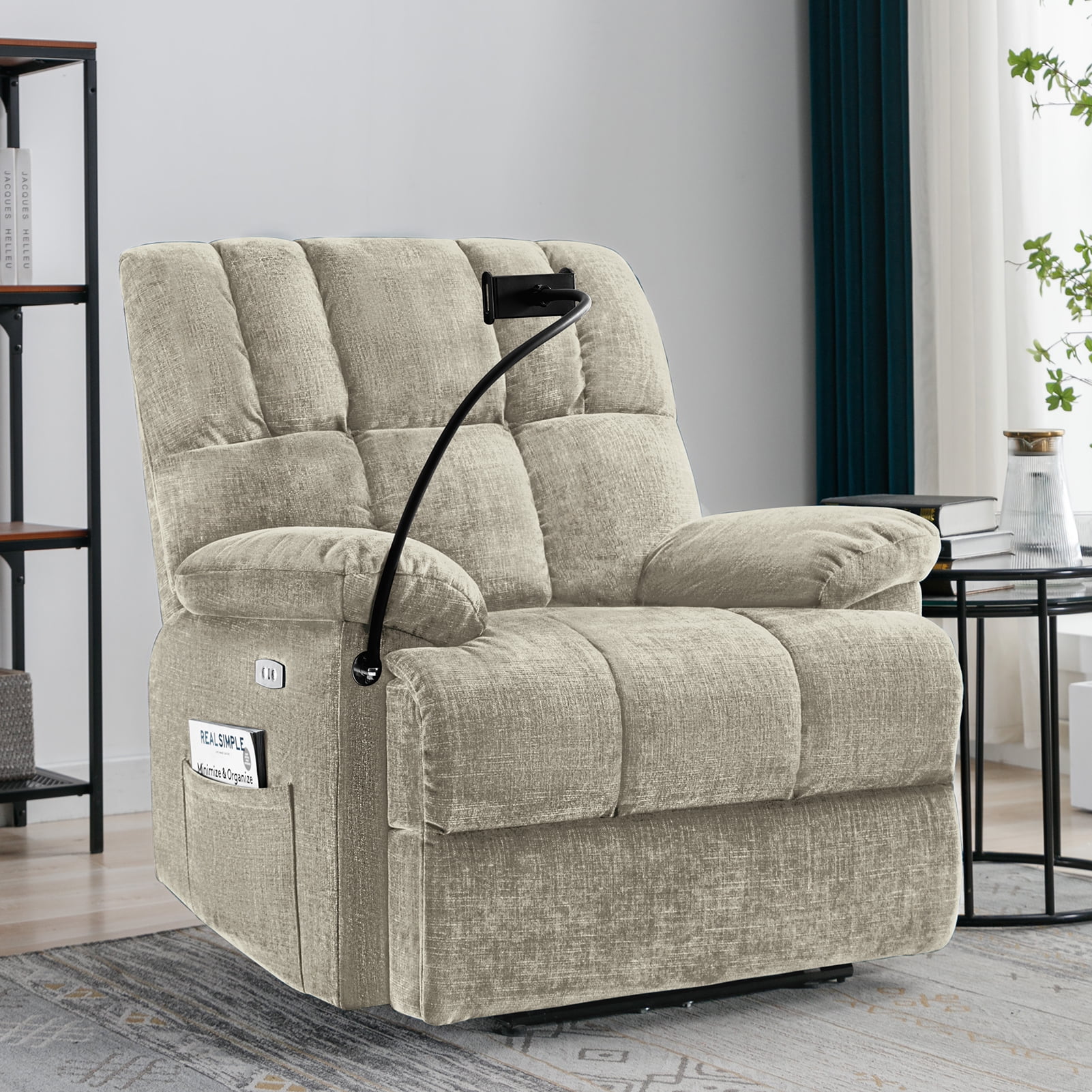 FLUSGO Power Overstuffed Recliner Chair with Phone Holder, USB Port ...