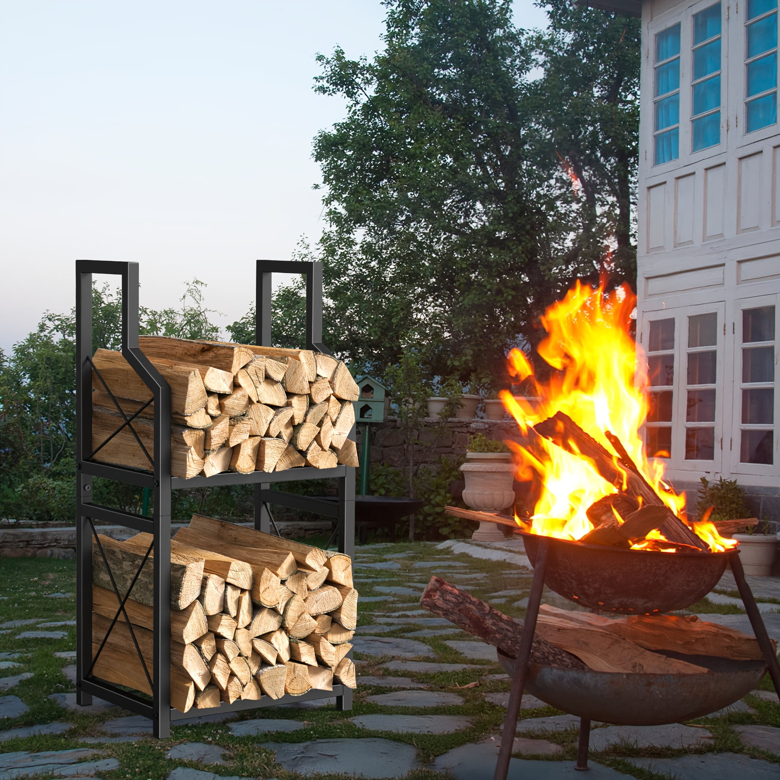 FLY HAWK 2-Tier Firewood Rack Stand, 13"W Heavy Duty Logs Holder, Metal ...