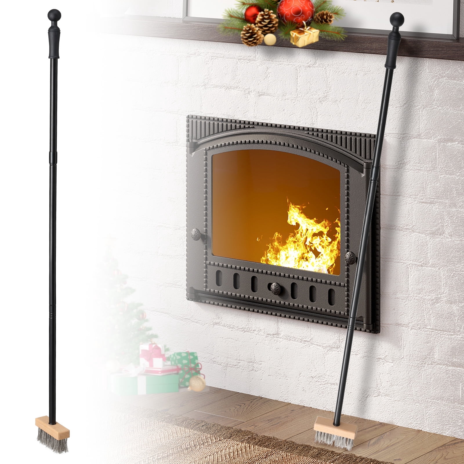 FLY HAWK Fireplace Brush with 42 Long Handle,Black Metal Fireplace Tool ...