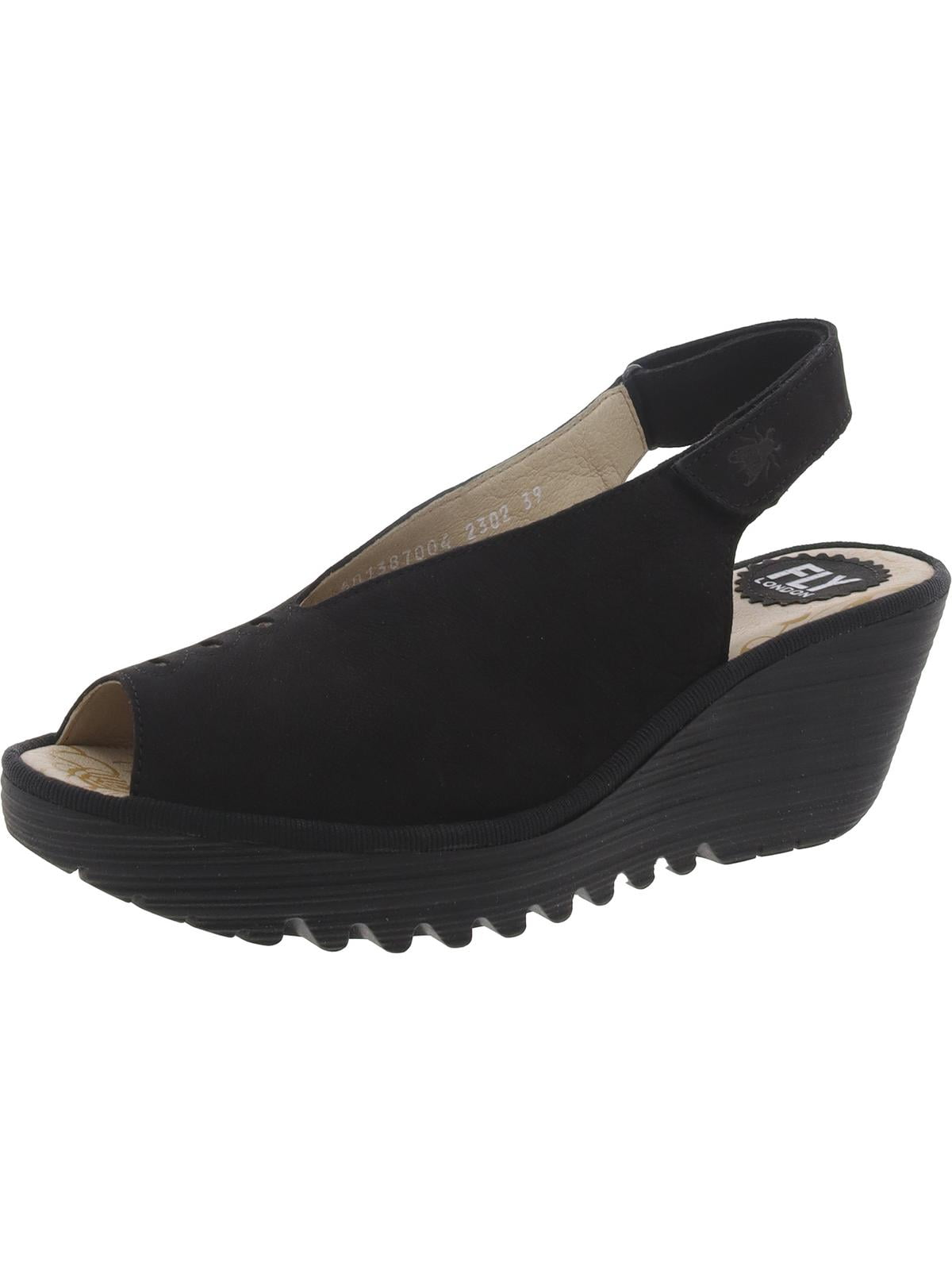 FLY London Womens Yeay 387 Leather Peep-Toe Slingback Sandals - Walmart.com