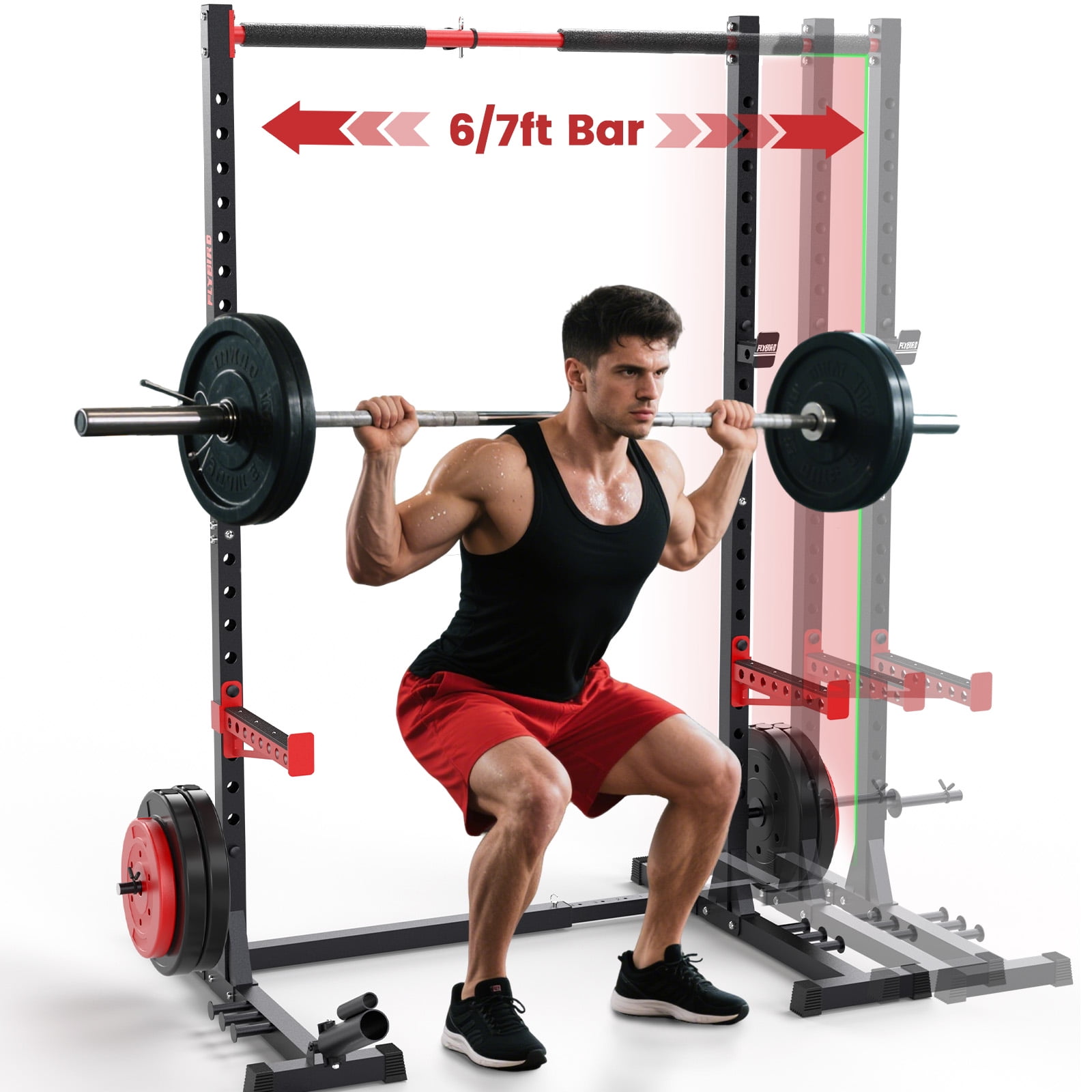 FLYBIRD Adjustable Squat Rack with Pull-Up Bar, Multi-Functional Power ...