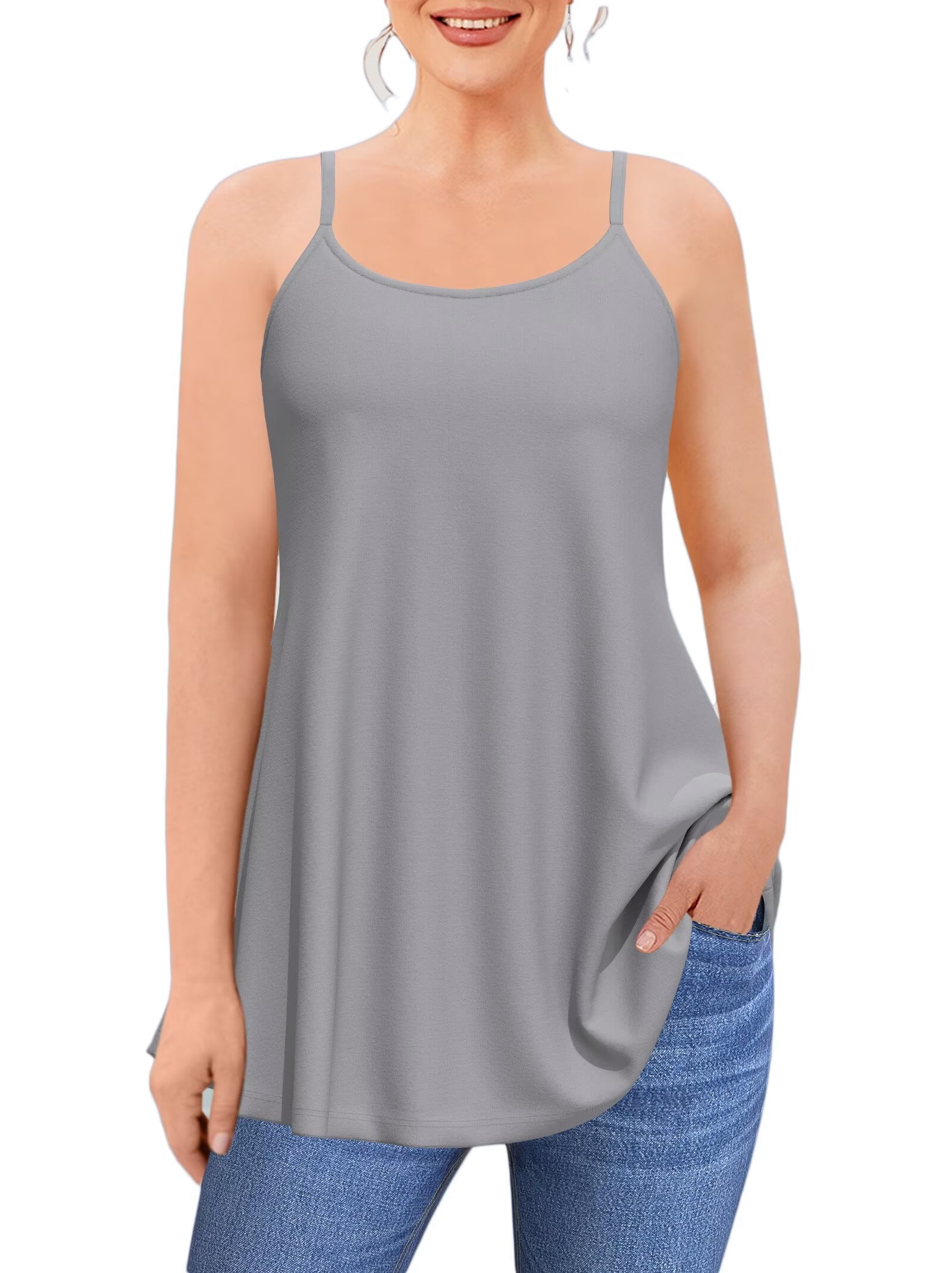 FLYCURVY Plus Size Cami with Built in Bra Women Tank Top Casual Solid ...