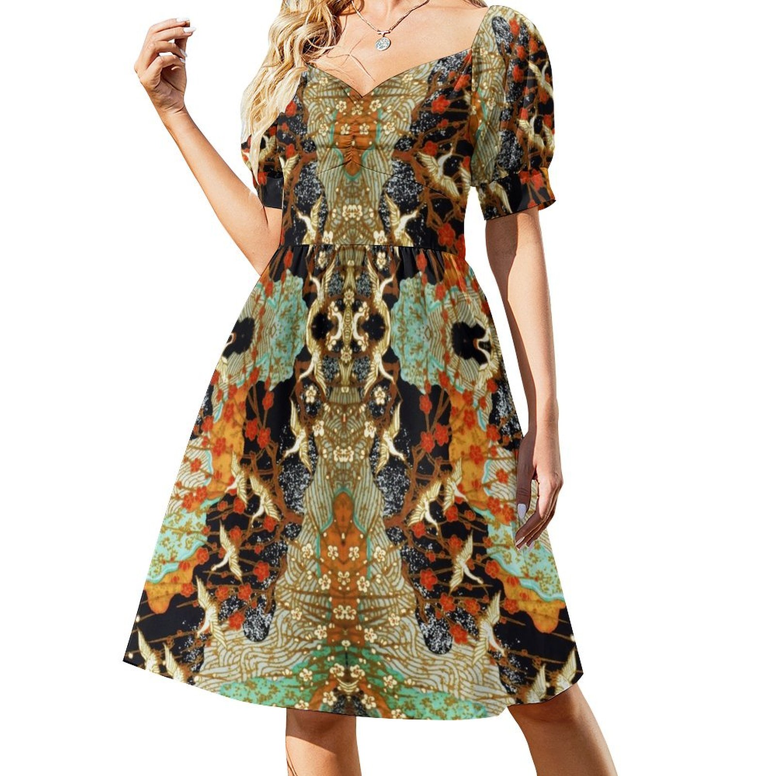 FLYING CRANES AND SPRING FLOWERS Antique Japanese Floral Dress dress ...