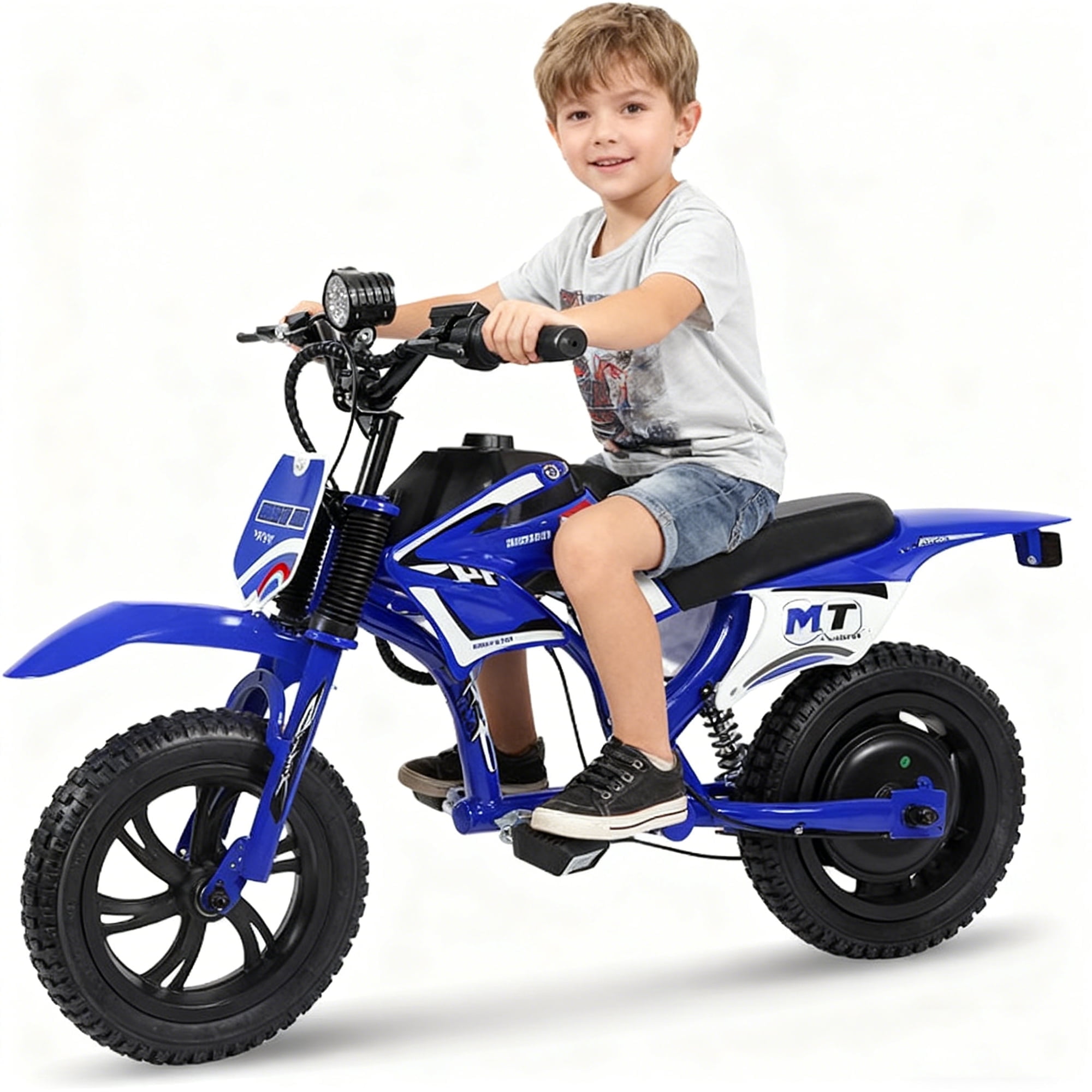 FLYPKIN MT750 Dirt Ride on Motorcycle- Blue with Decals,300W Motor up ...
