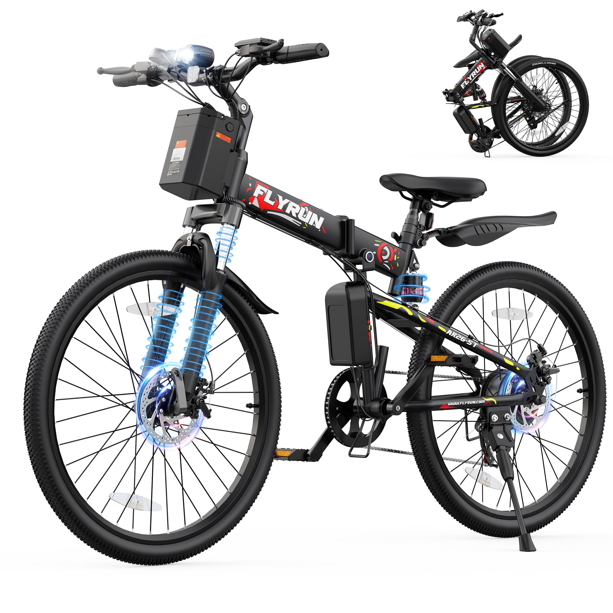 FLYRUN 26" Folding Electric Mountain Bike, 48V 7.8Ah Battery, 500W ...