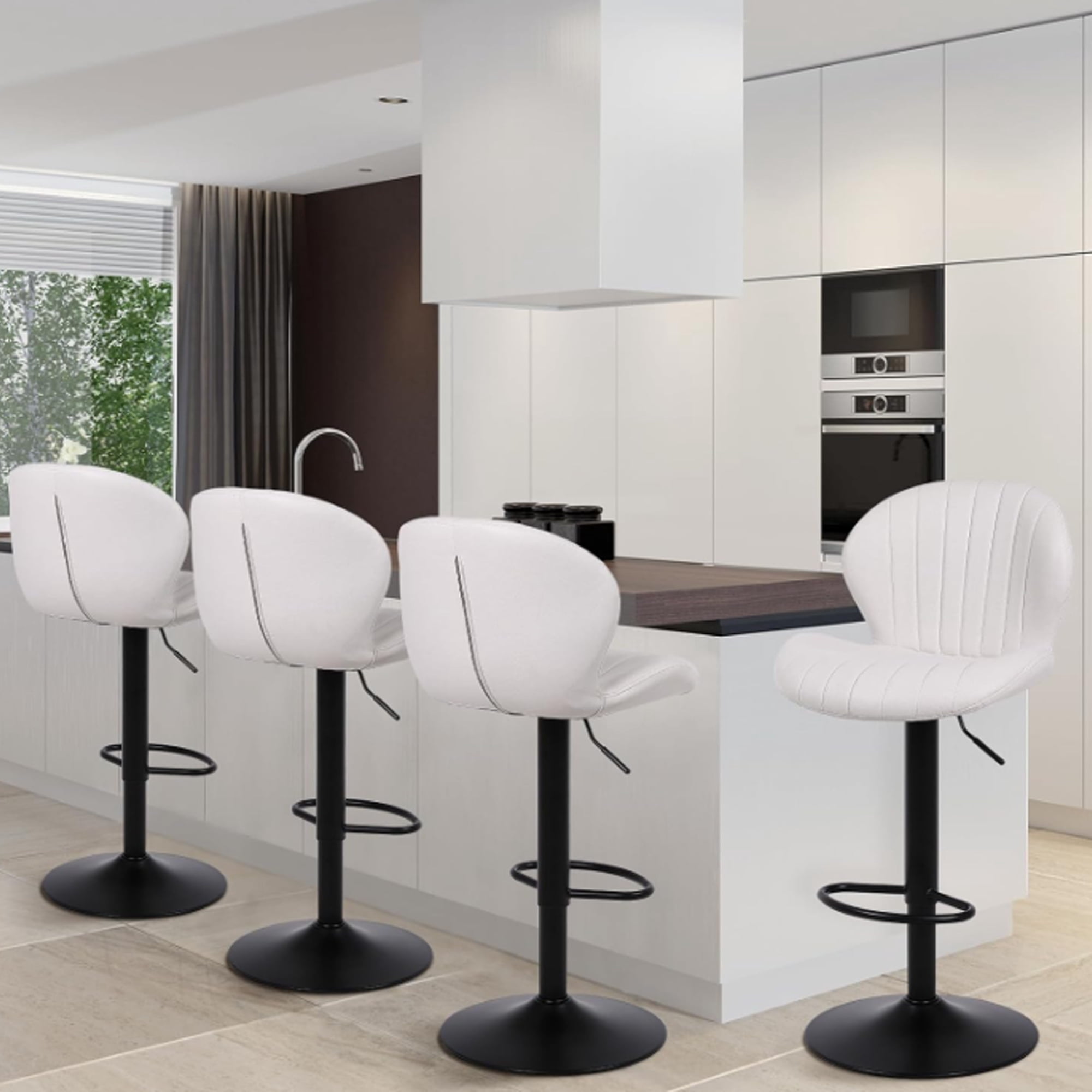 FLYSKY Bar Stools Set of 4 -Faux PU Leather Bar Chairs with Back ...