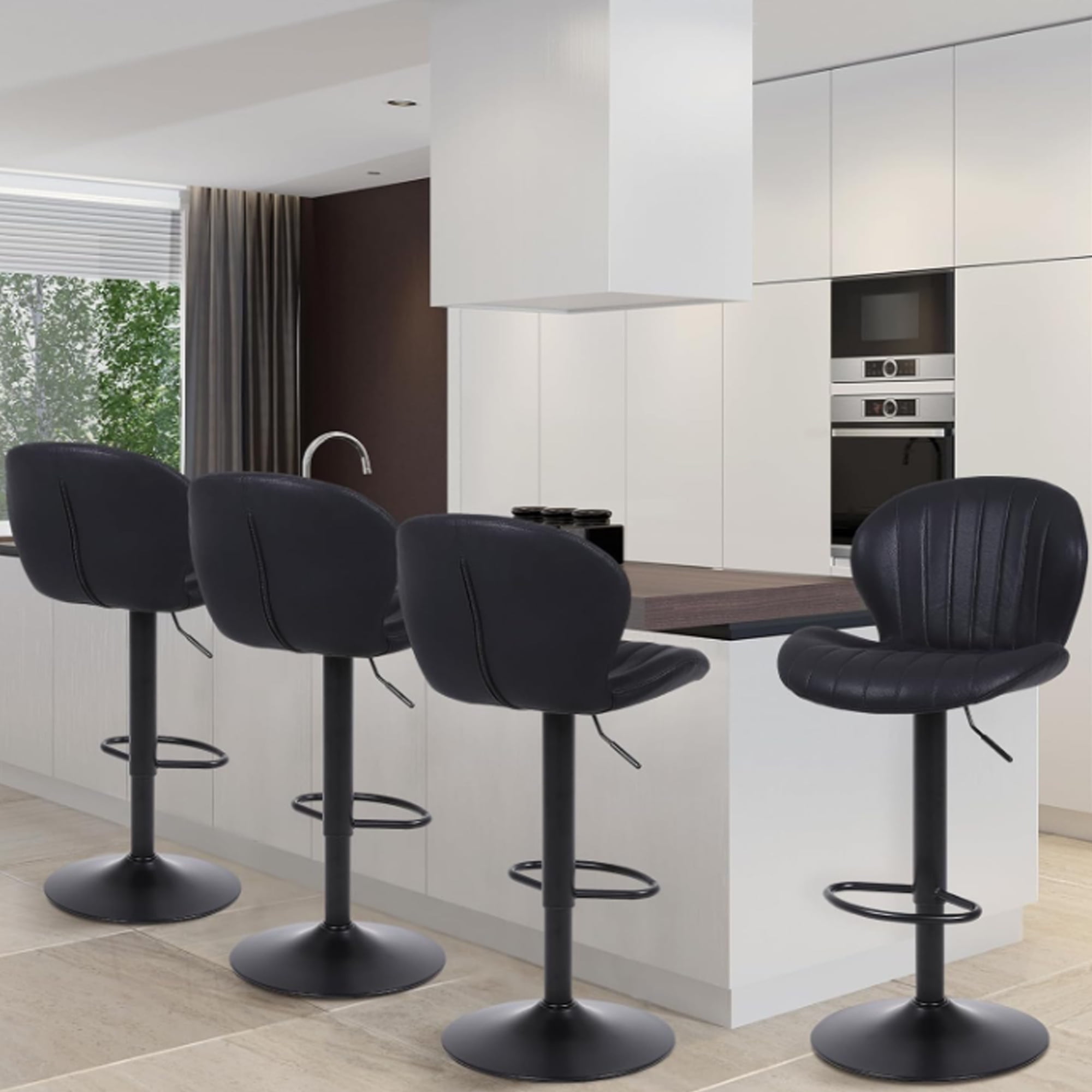 FLYSKY Bar Stools Set of 4 -Faux PU Leather Bar Chairs with Back ...