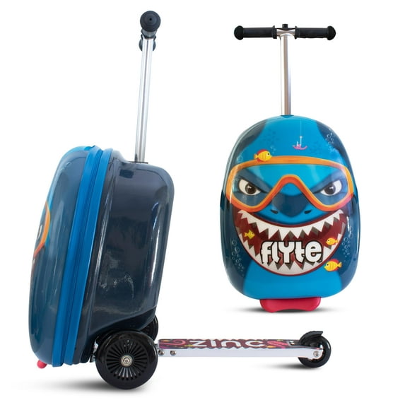 FLYTE Scooter Suitcase Folding Kids Luggage – Stormy the Shark, 18 Inch ...