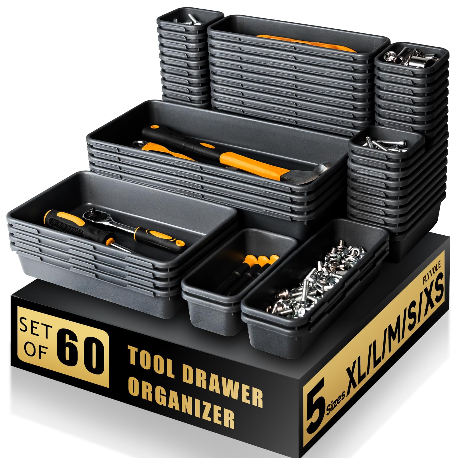 FLYVOLE [60 PCS Upgraded] Tool Box Organizer Tray, Toolbox Desk Drawer ...