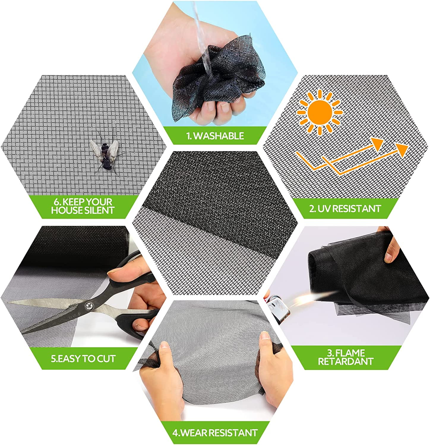 FLYZZZ Window Screen Repair Kit, 48x118 Fiberglass Mesh with Roller ...