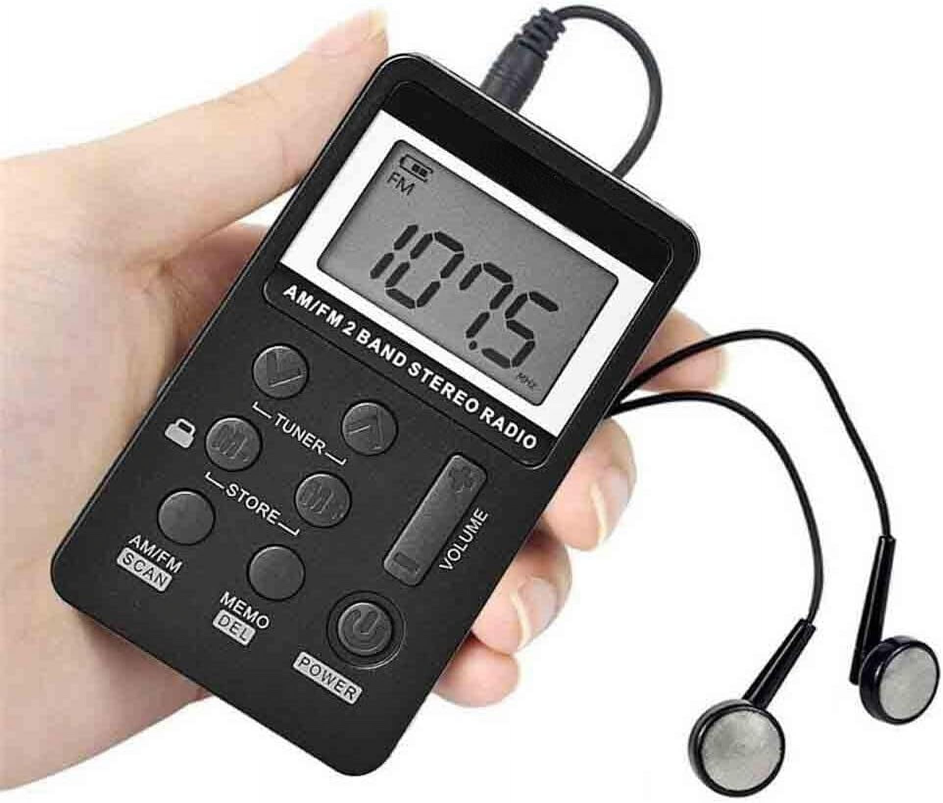 FM/AM Mini Radio Pocket Receiver Portable Digital LCD Stereo Earphone ...
