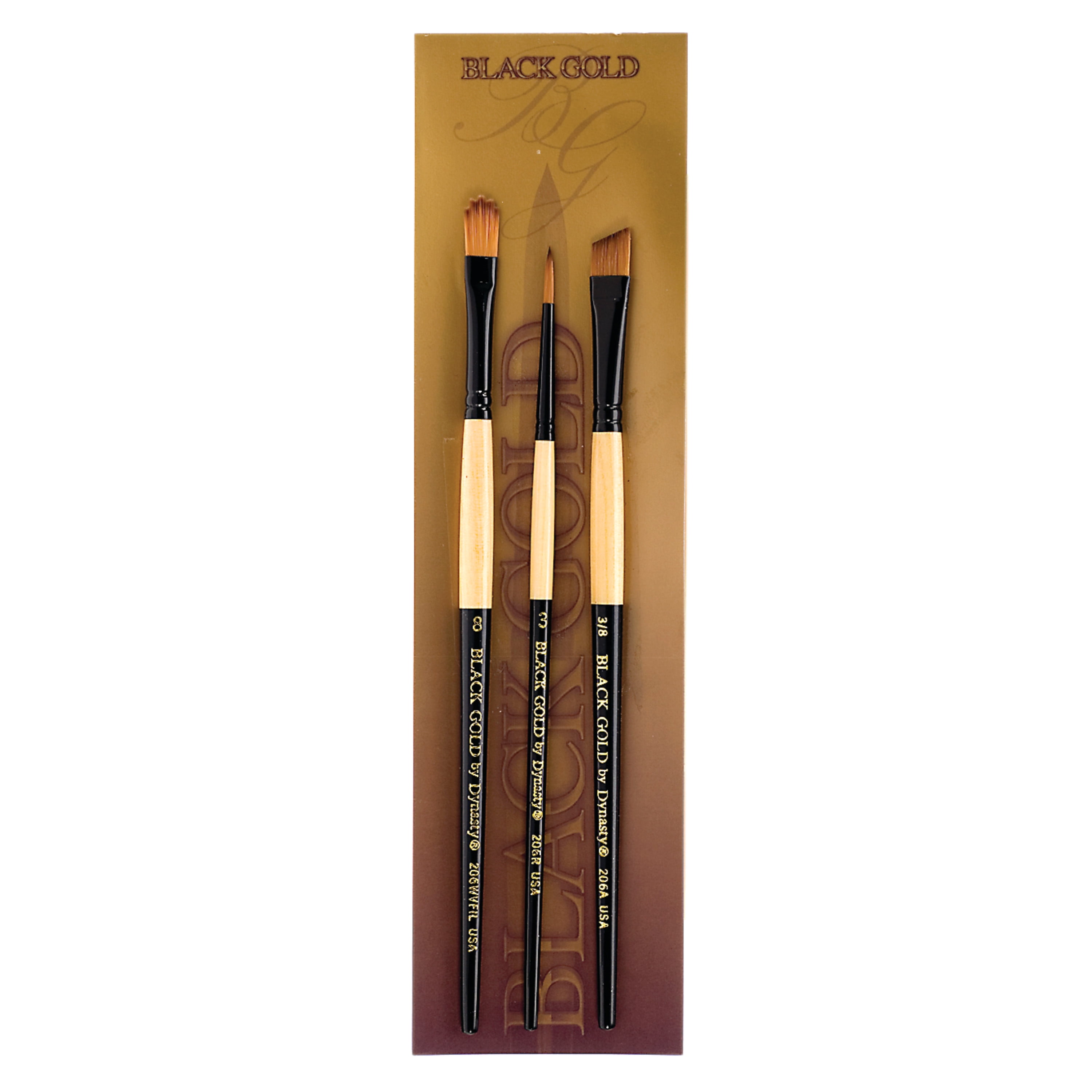 FM Brush Black Gold Short Handle 3-Brush Set, Angle 3/8in, Round 3 ...