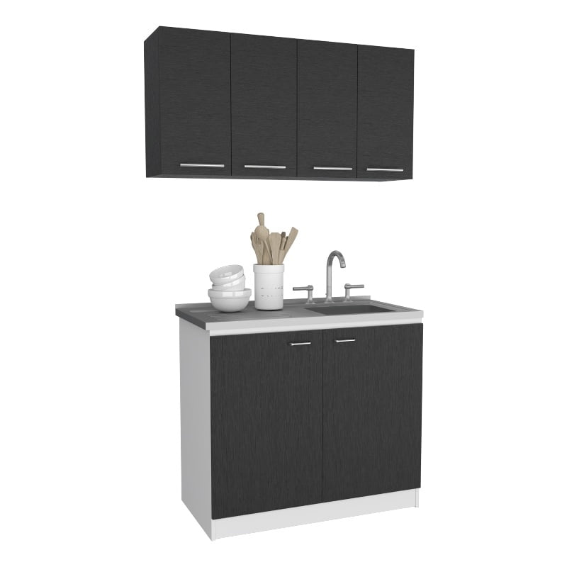Aztec 2 Piece Kitchen Set, Wall Cabinet + Utility Sink Cabinet, Black ...