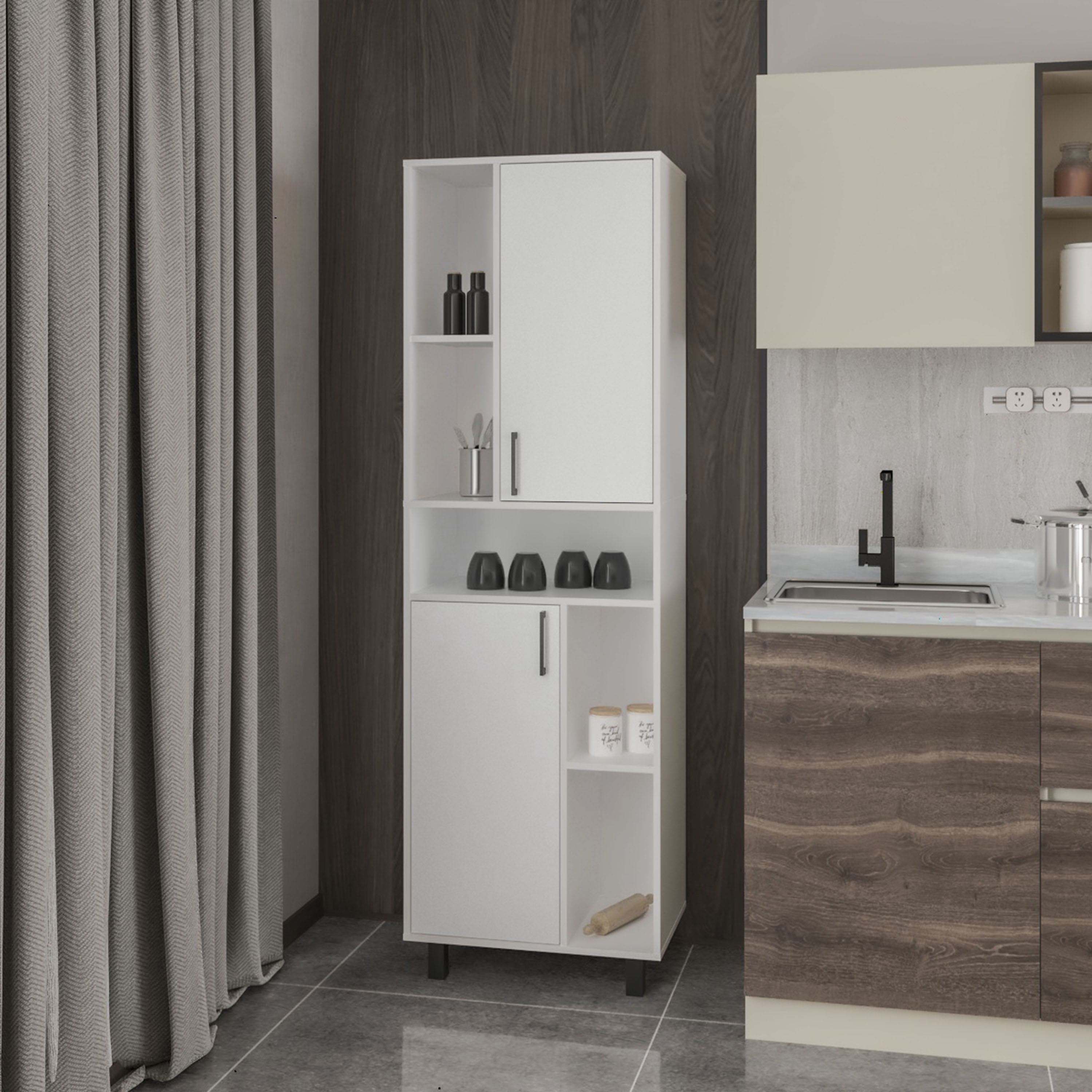 FM FURNITURE Buckshot Kitchen Pantry with Open Storage and 2 Doors ...