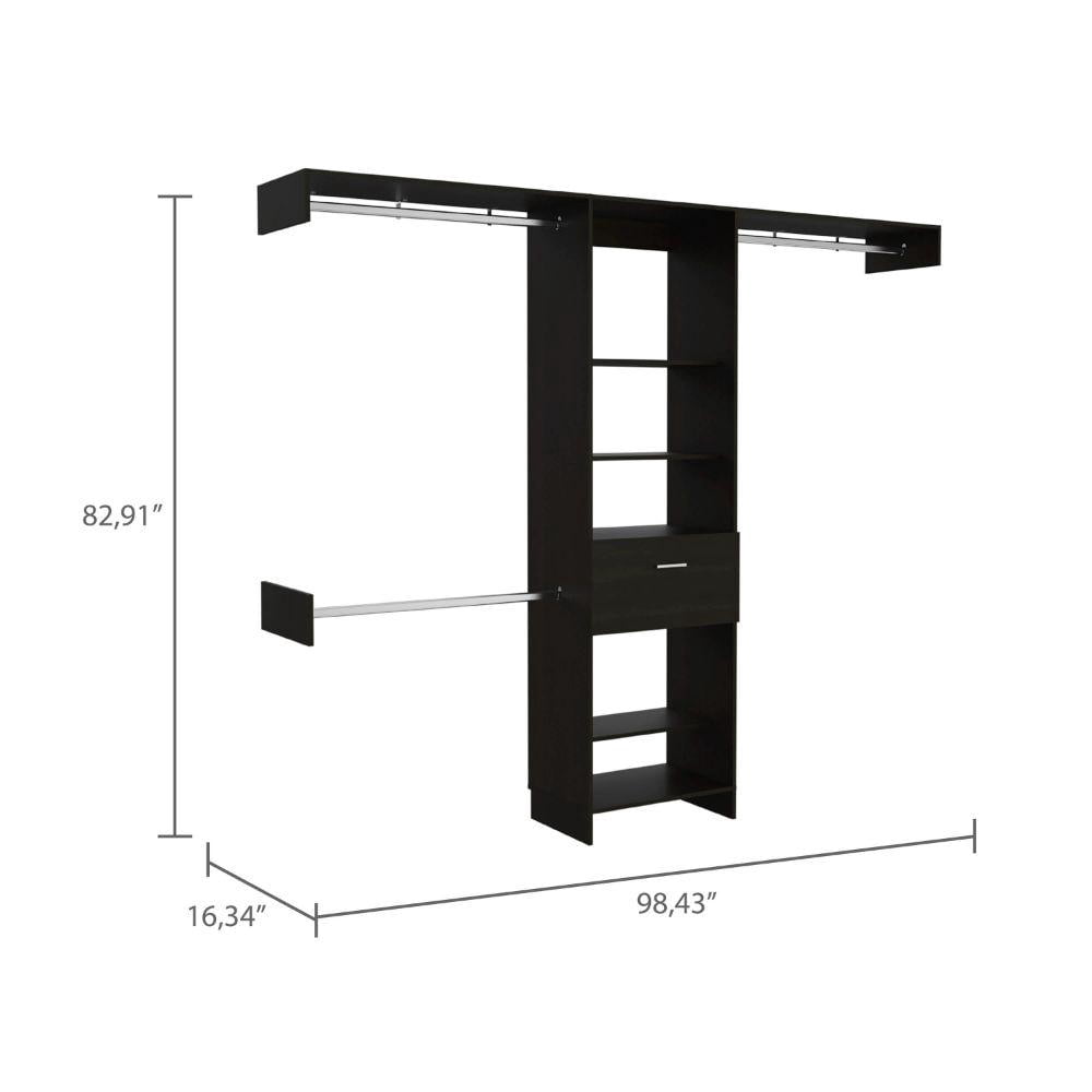 FM FURNITURE Cross Closet System, One Drawer, Three Metal Rod, Five ...