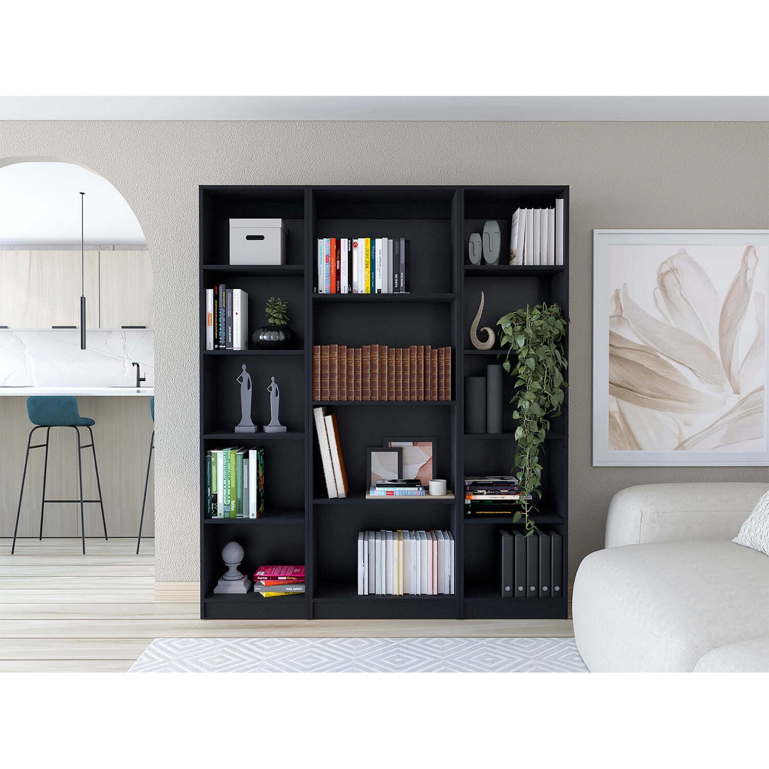 FM FURNITURE Elida 3 Piece Living Room Set Black Engineered Wood ...