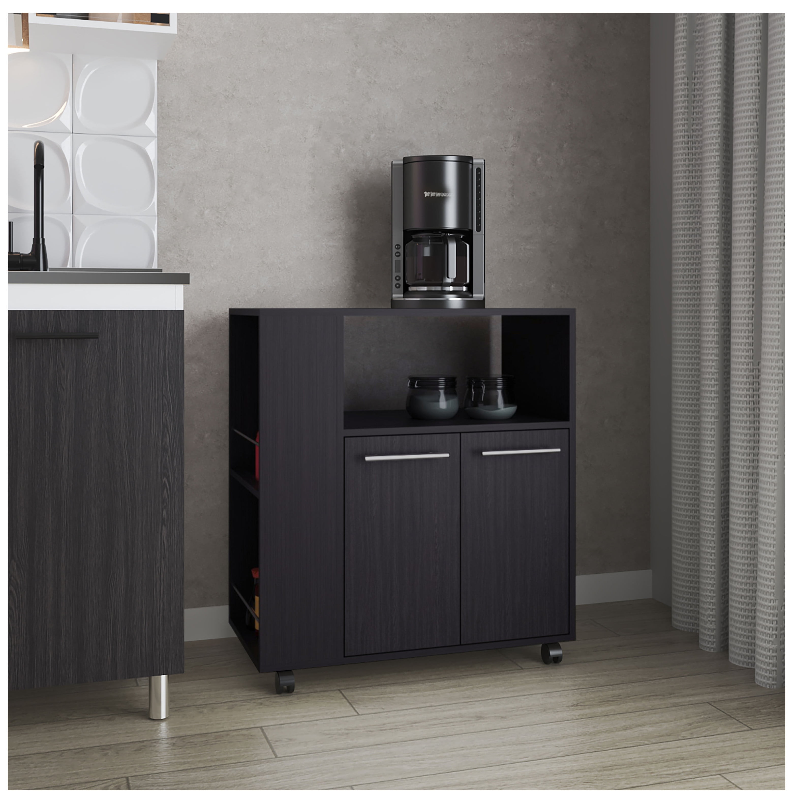 FM FURNITURE Linden Kitchen Cart with Microwave Shelf. Open Storage ...