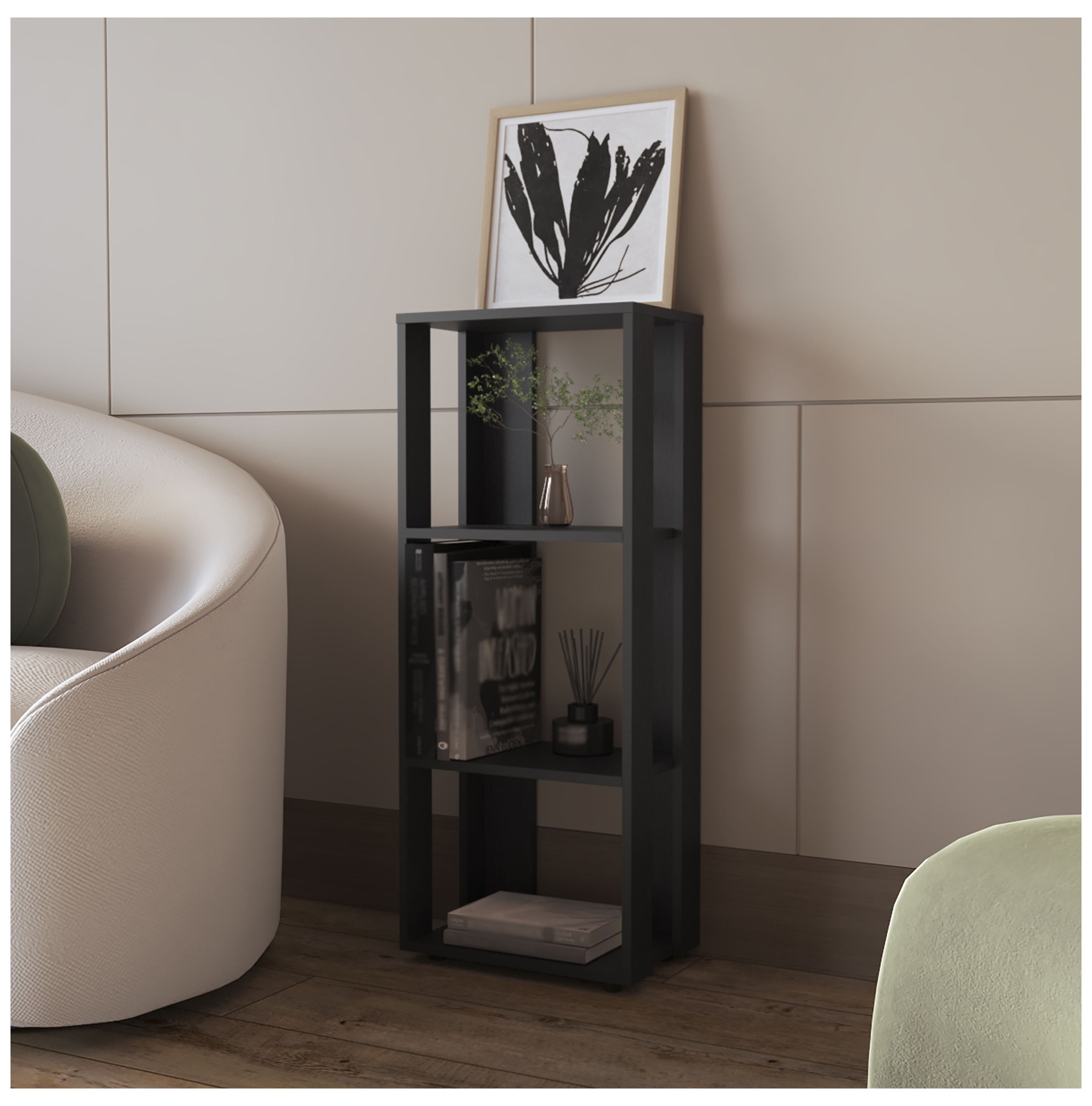 FM FURNITURE Modoc Bookcase in Melamine with Open Storage, Black ...