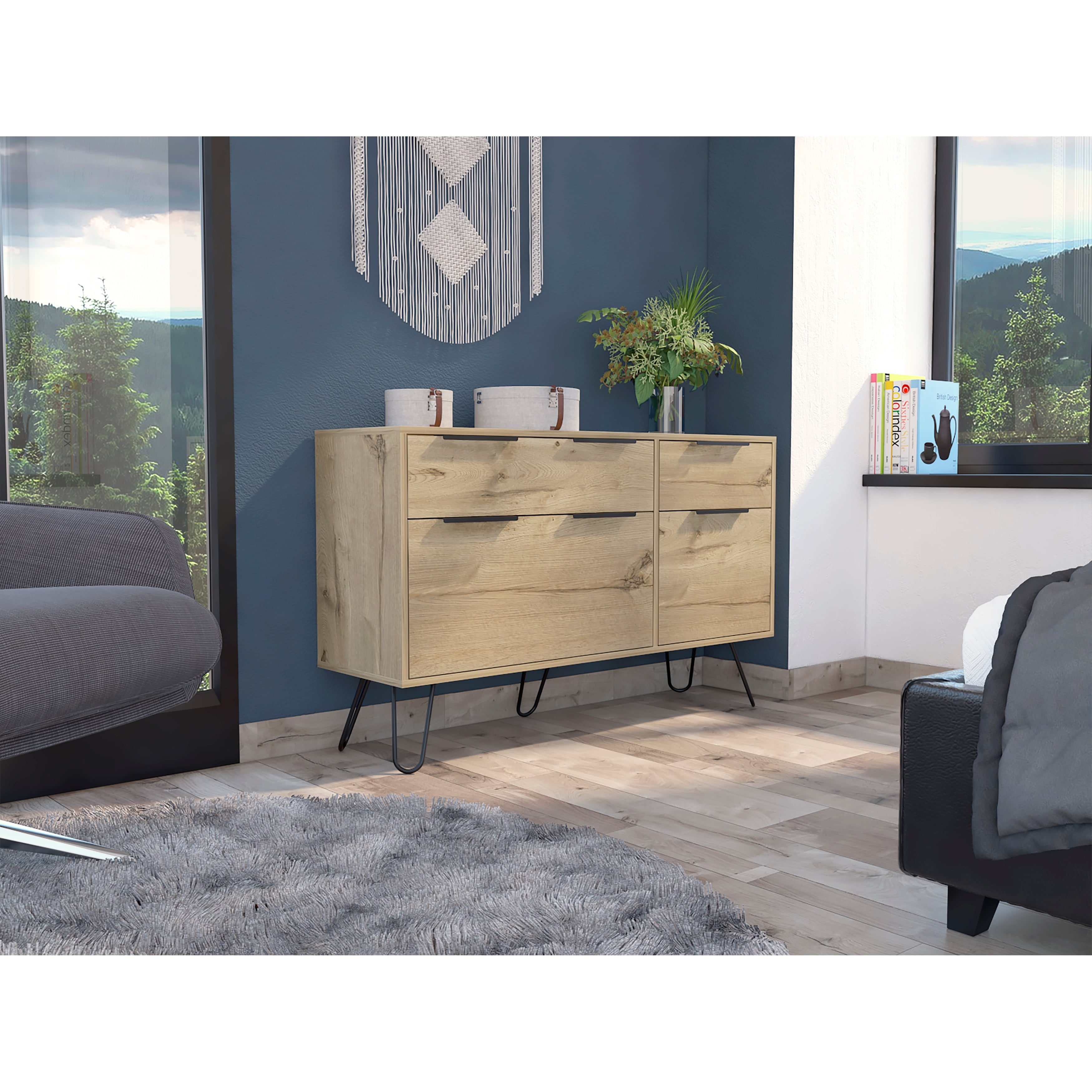 FM FURNITURE Monaco Double Dresser with 4 Drawers, Superior Top, and ...