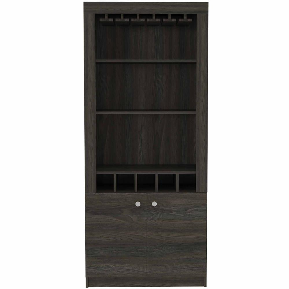 FM FURNITURE New York Bar Cabinet, Five Bottle Cubbies, Three Open ...