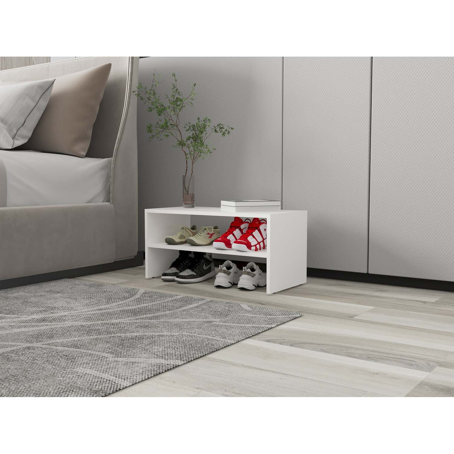 FM FURNITURE Norris shoe rack in melamine with 2 shelves White ...