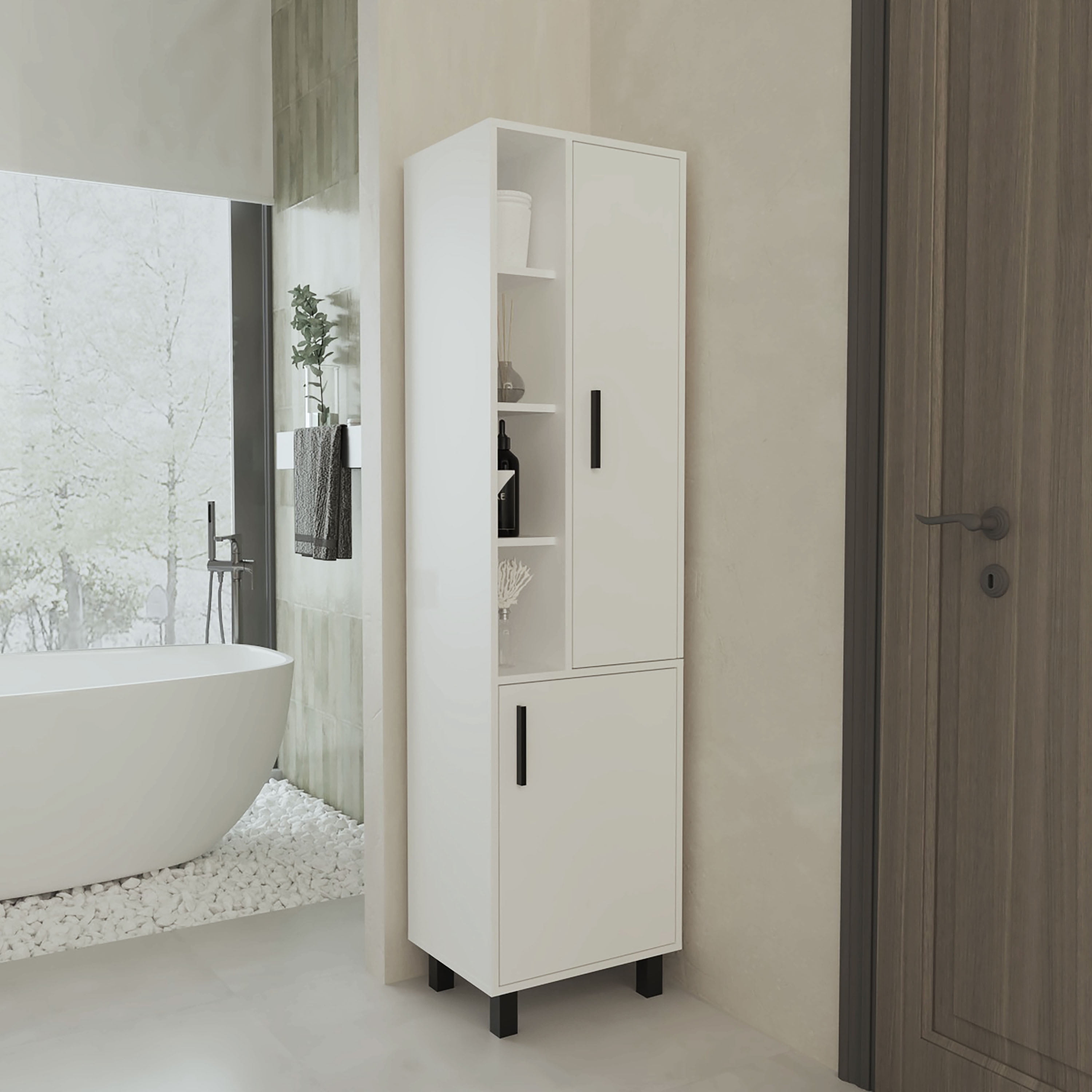 FM FURNITURE Pinal White Linen Cabinet: Tall Freestanding Storage ...