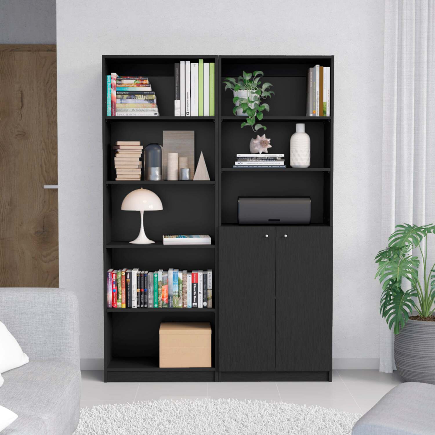 FM FURNITURE Reid 2 Piece Living Room Set Black Engineered Wood ...
