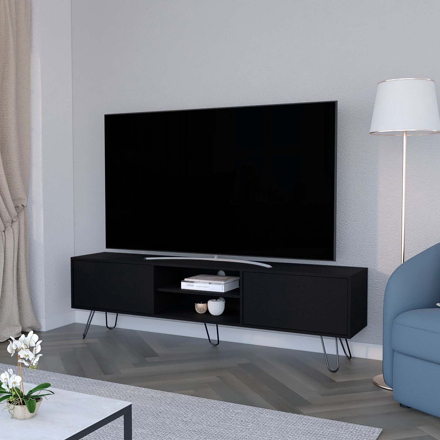 FM FURNITURE Selby TV Rack, Hairpin Leg Design with Spacious Storage ...