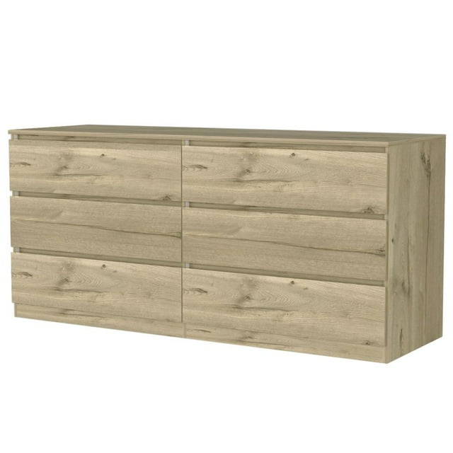 FM FURNITURE Modern Seul 6-Drawer Double Dresser in Light Oak/White ...