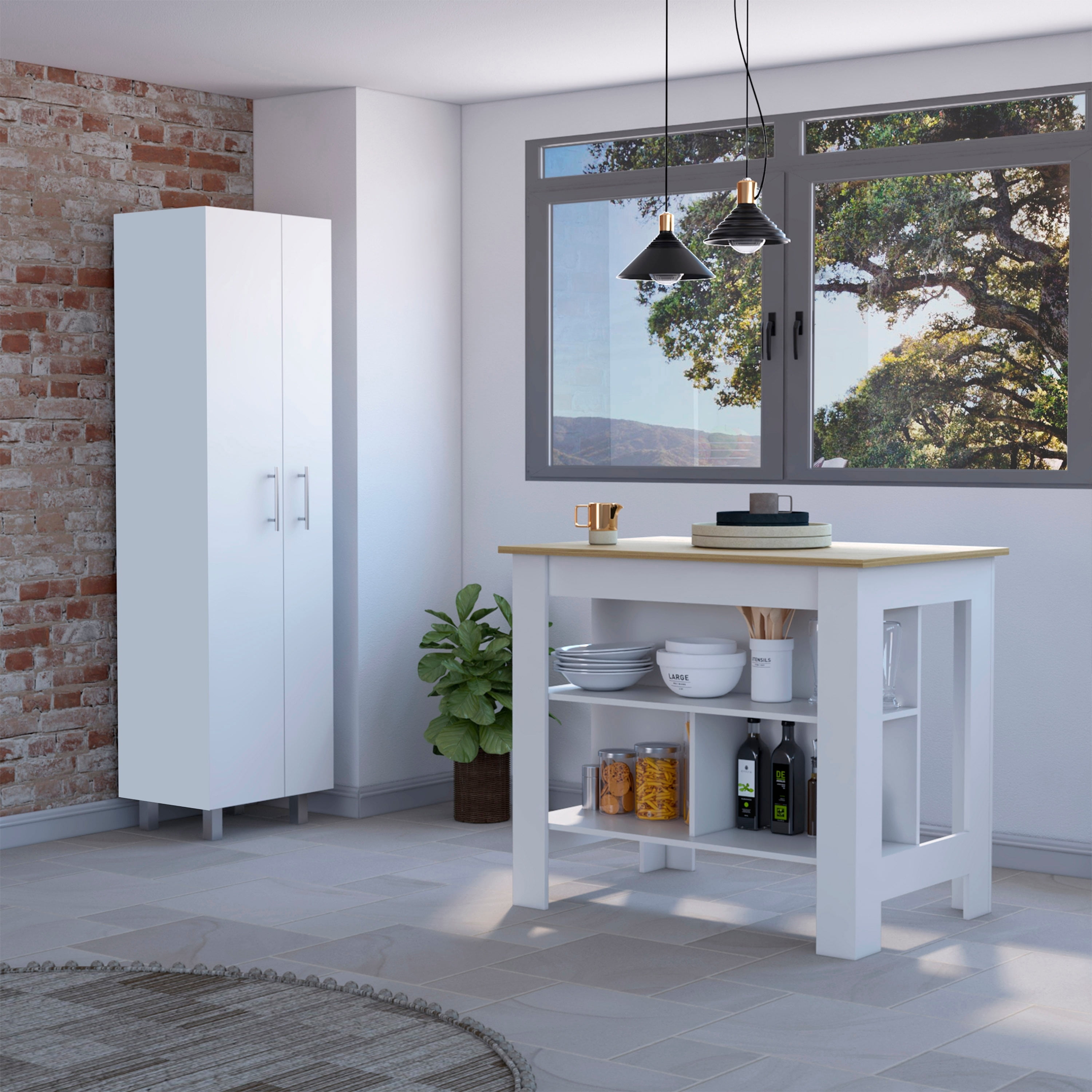 FM FURNITURE Surrey 2 Piece Kitchen Set, Brooklyn Kitchen Island and ...