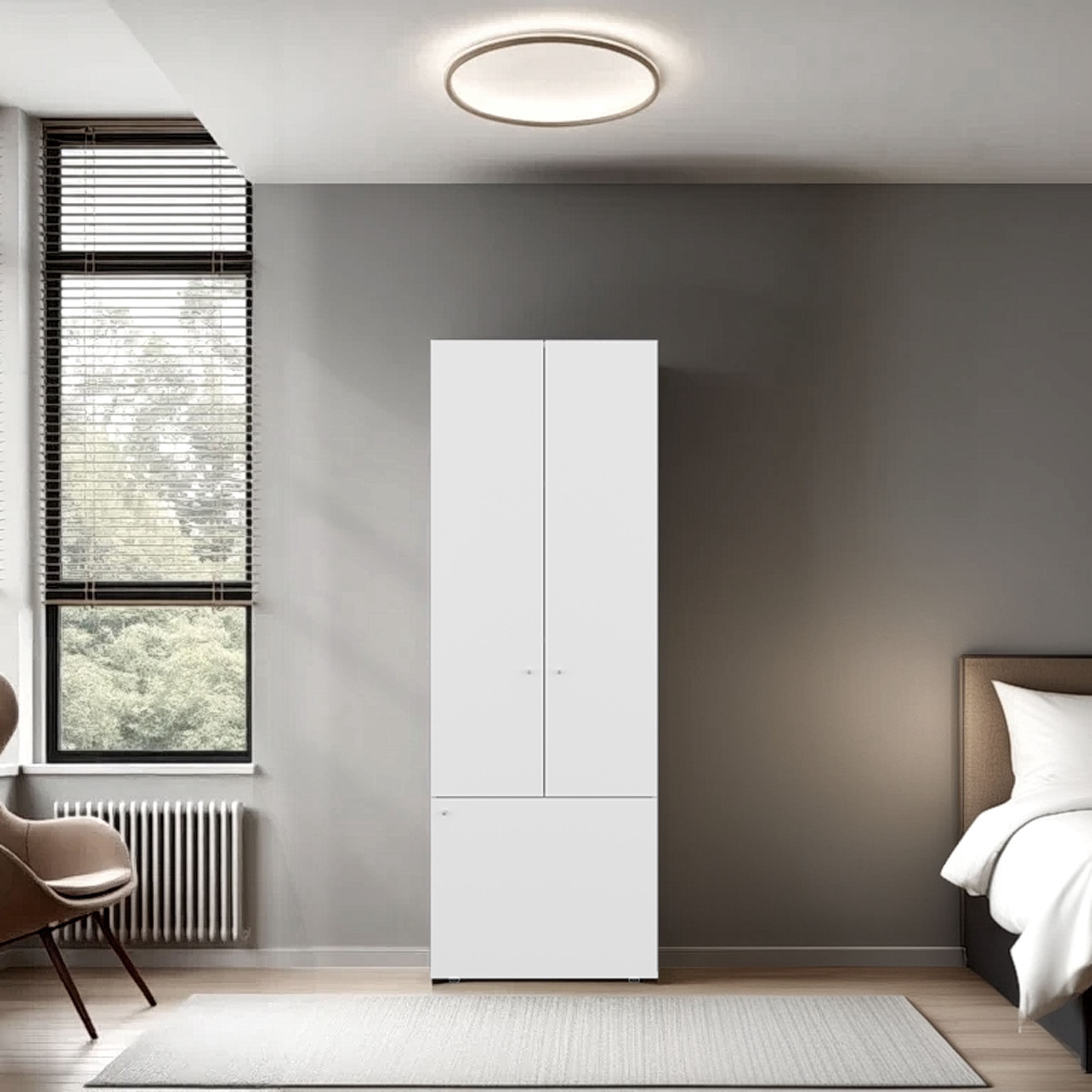 FM FURNITURE Tolleson 3-Door Tall Wardrobe Cabinet with 4 Shelves ...
