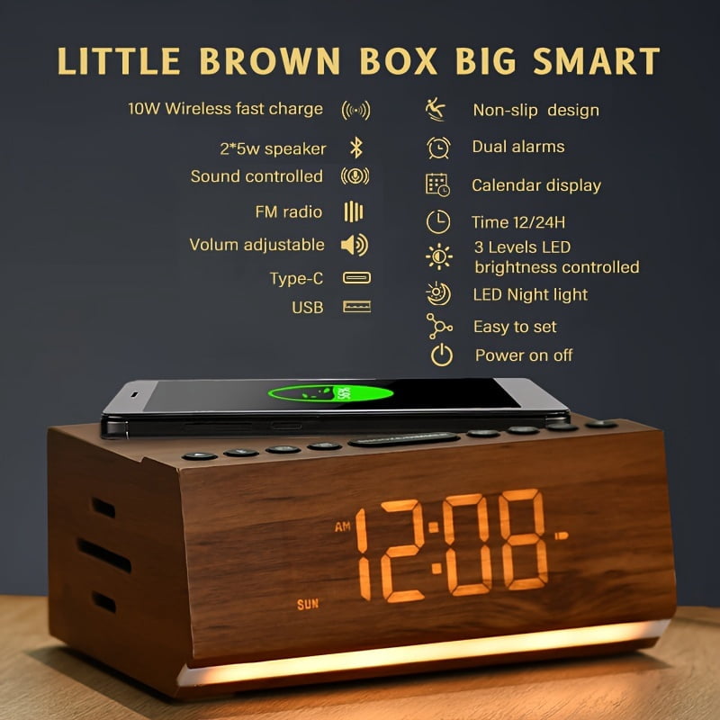 FM Radio Clock, Bluetooth Speaker, Wireless Fast Charging,Dual Alarm ...