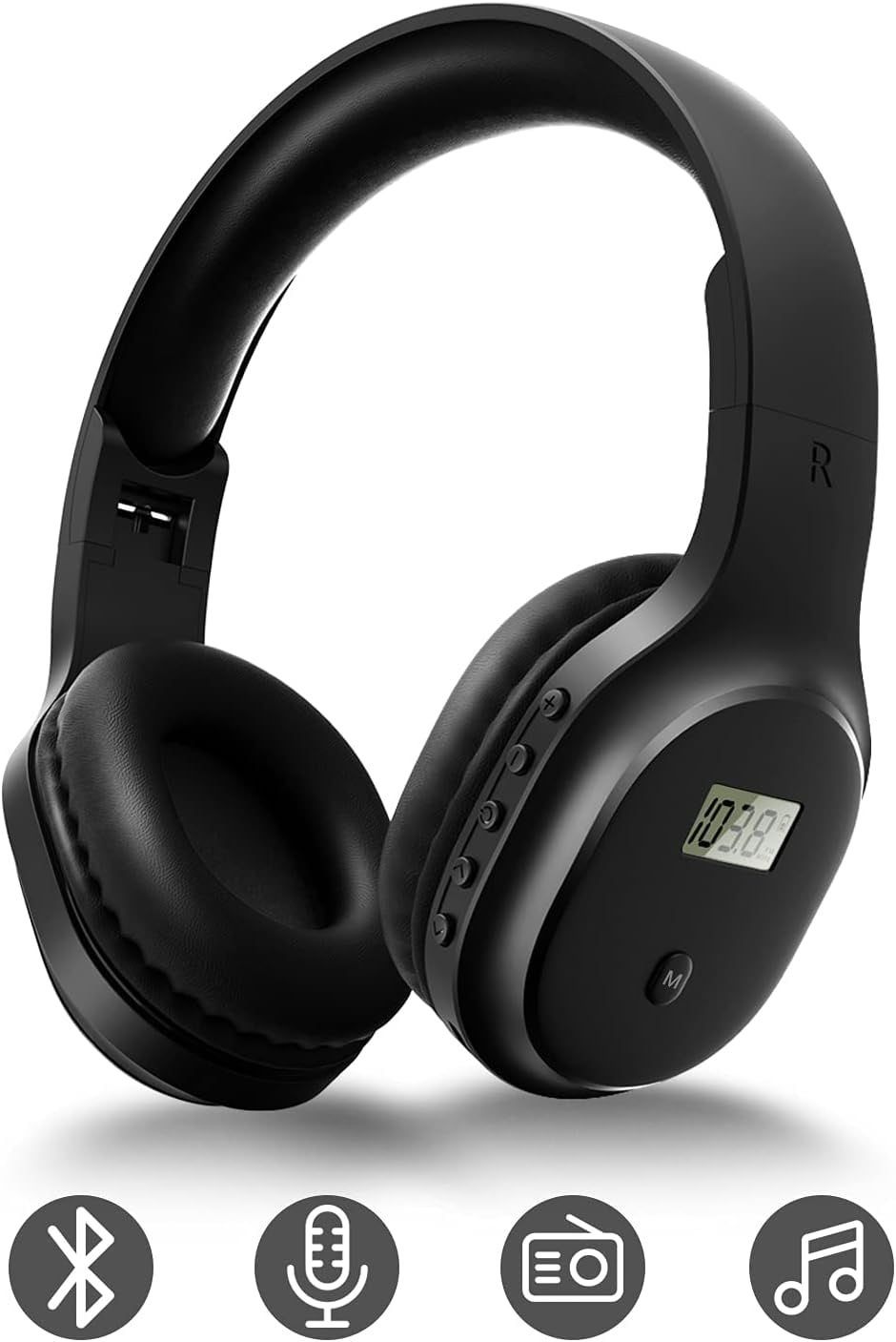 FM Radio Headphones with Bluetooth, Rechargeable Portable Headset with ...